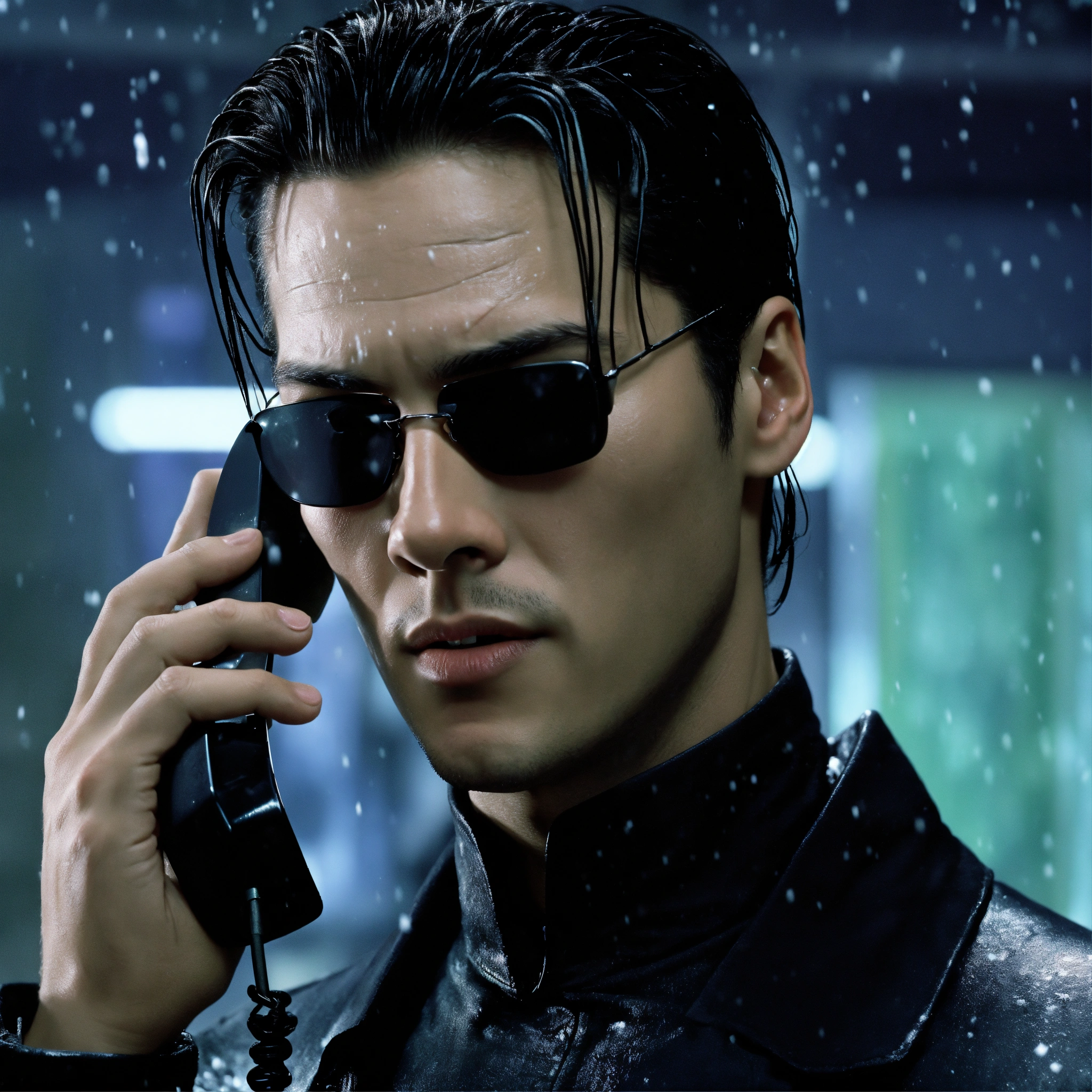 Lexica - Neo from the matrix is frozen, he is calling on an ice phone