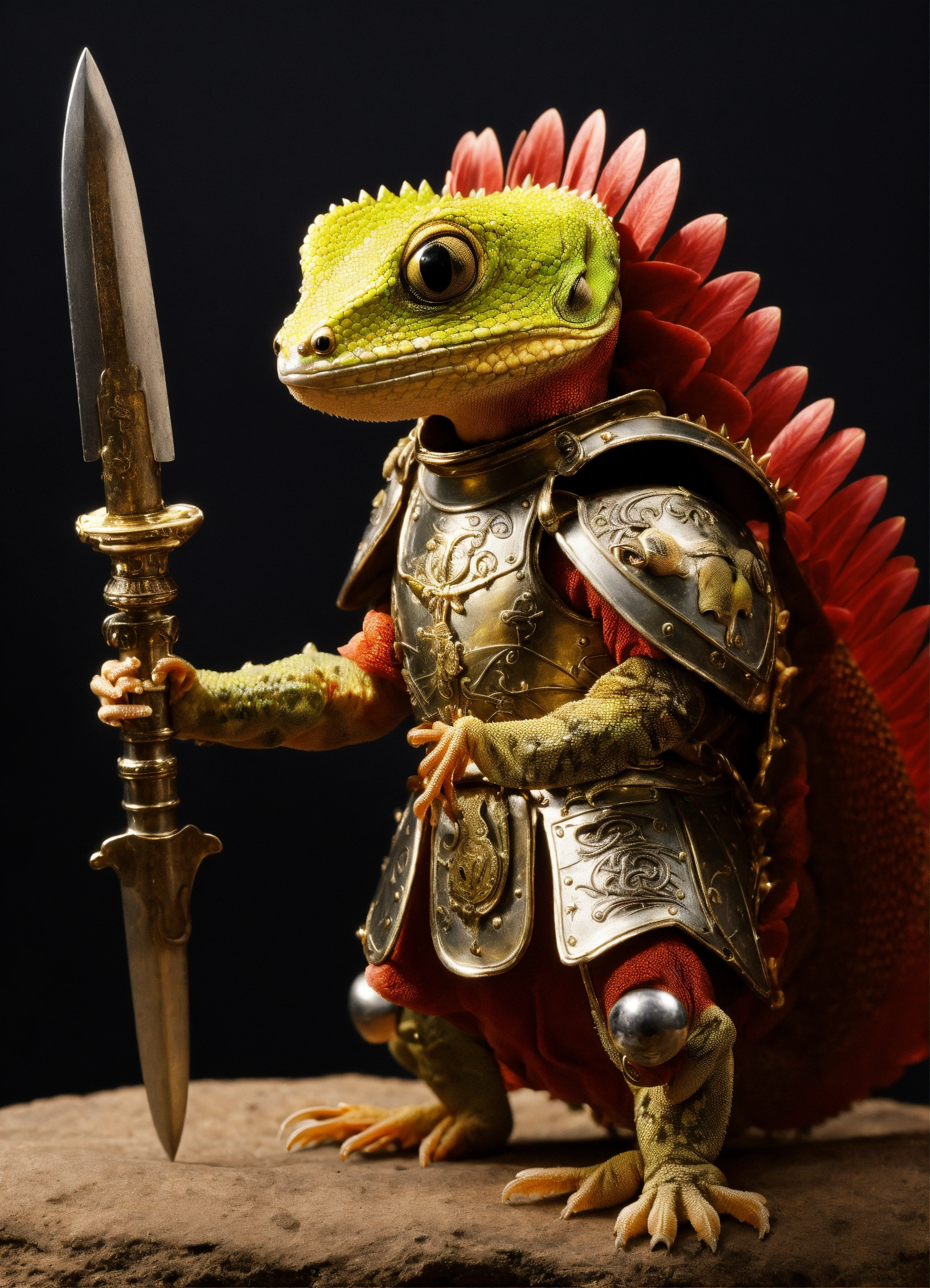Lexica - Gecko wearing roman armor and weaponry