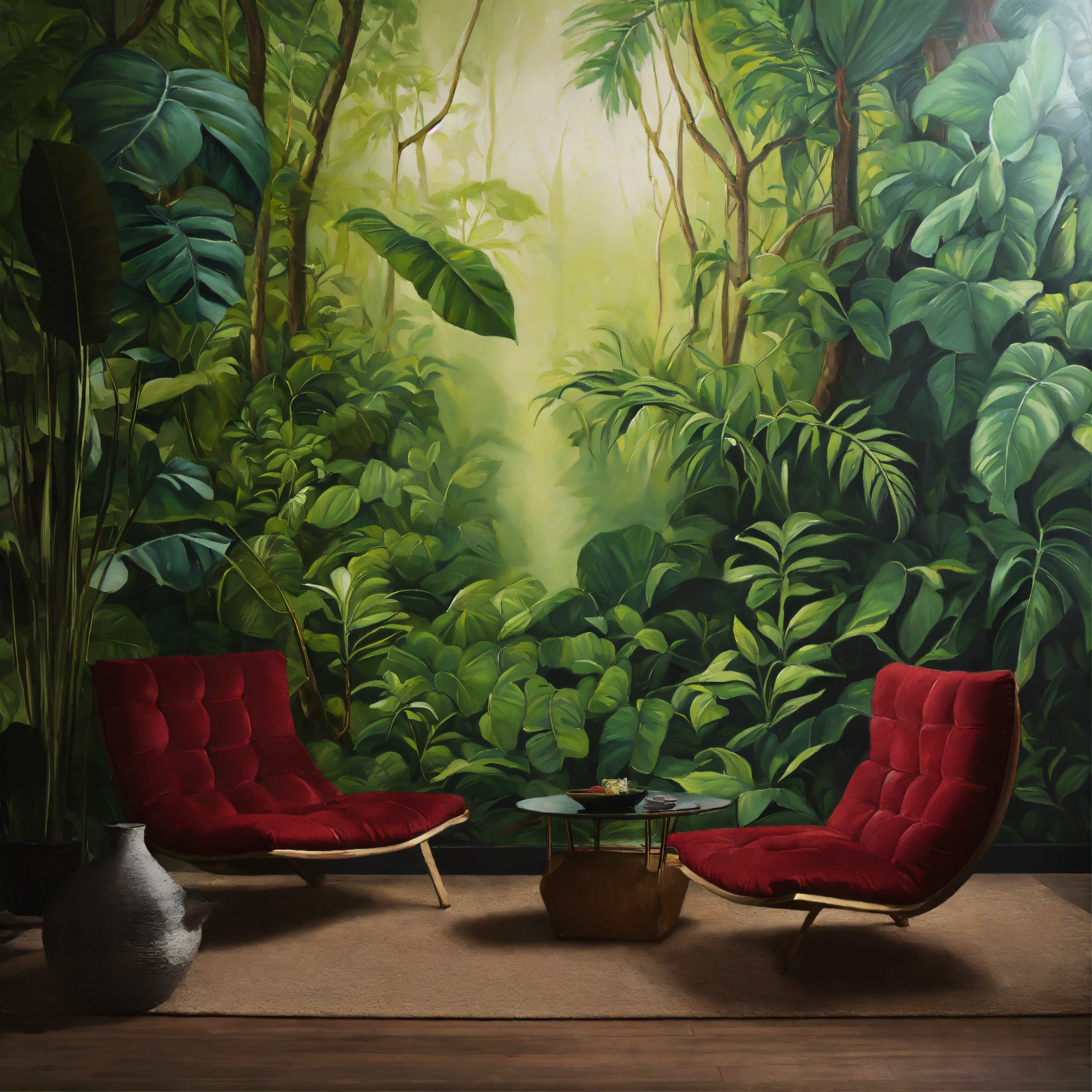 Lexica - Oil painted realistic mural of green tropical rainforest ...