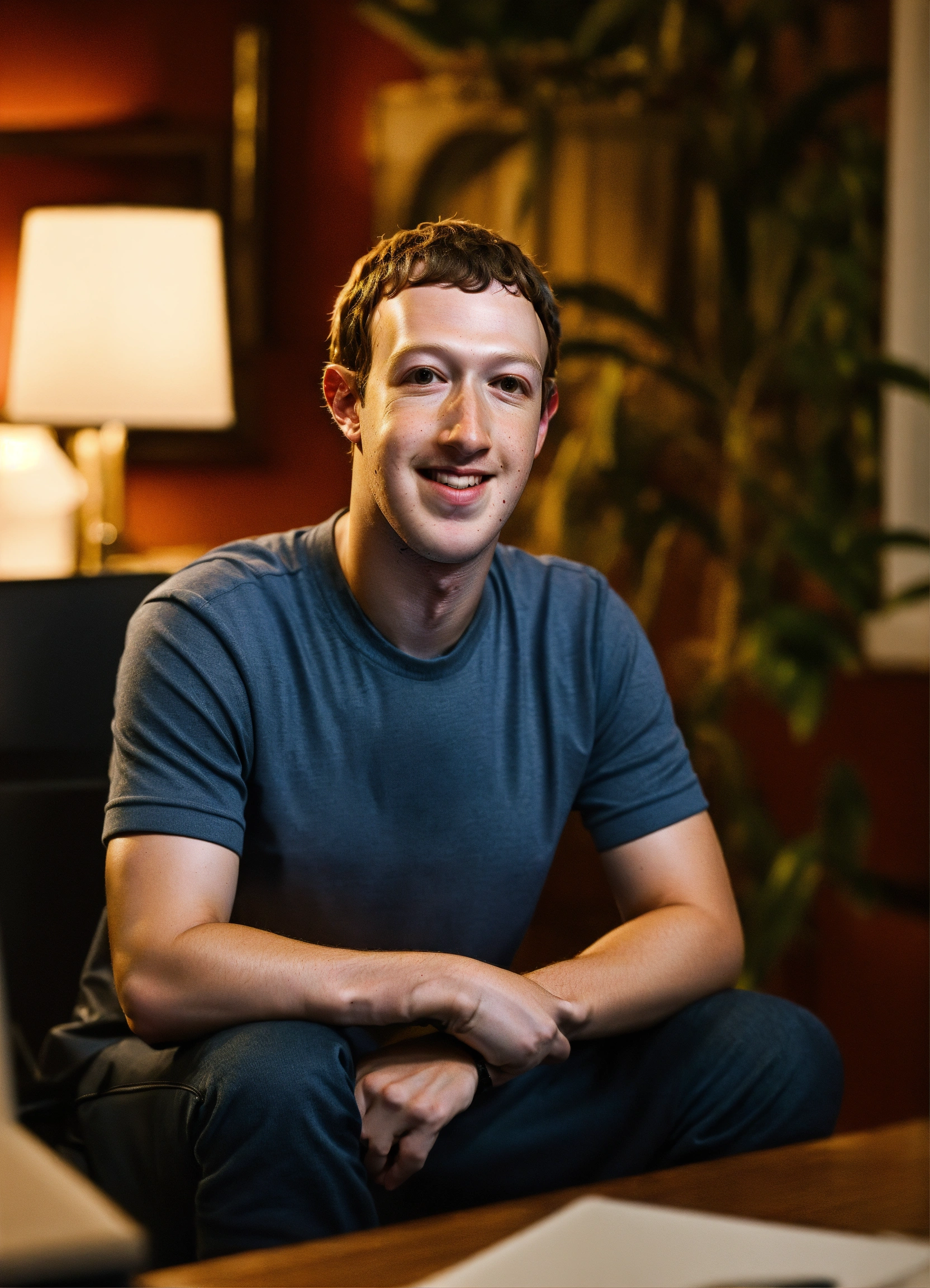 Lexica - A portrait of Mark Zuckerberg, at his desk, looking at the ...