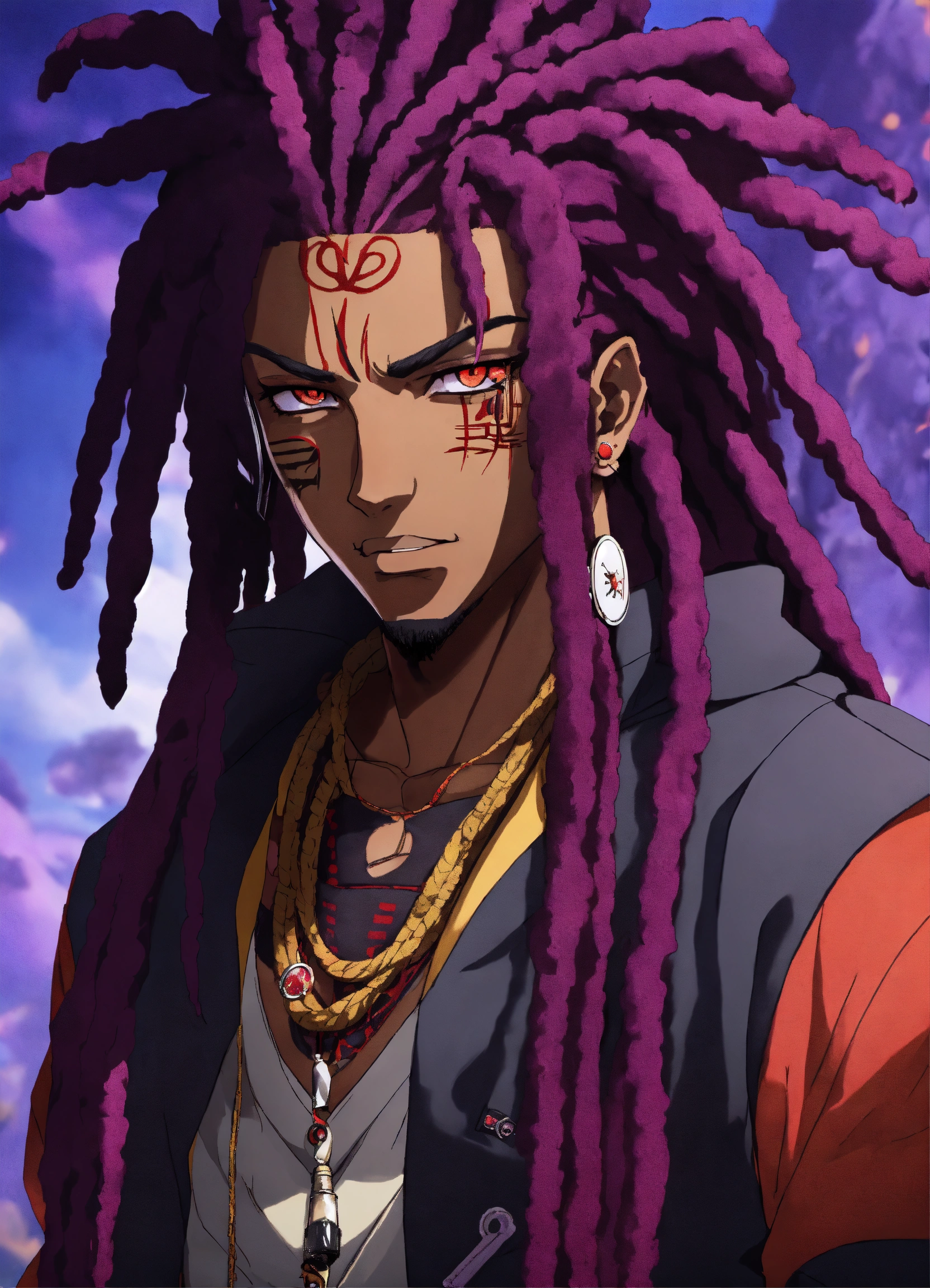 Lexica - African Naruto anime character, fit build, long purple hair ...