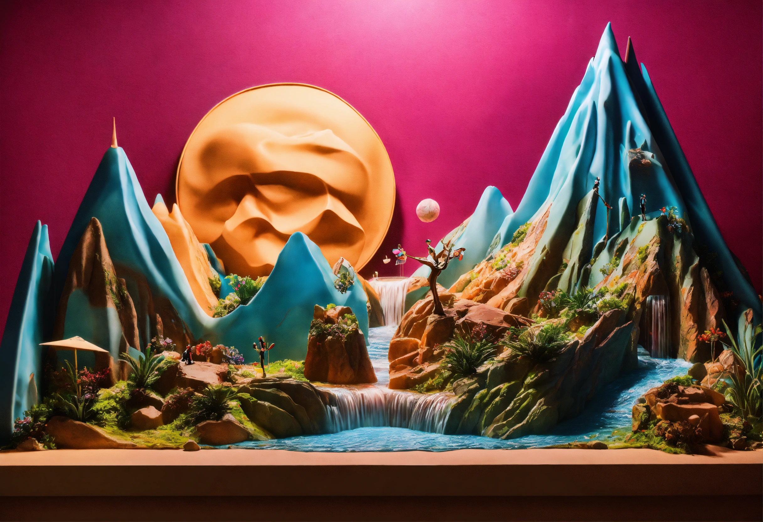 Lexica - Hand-made 3D modeling clay sculpture, mountains, waterfall ...