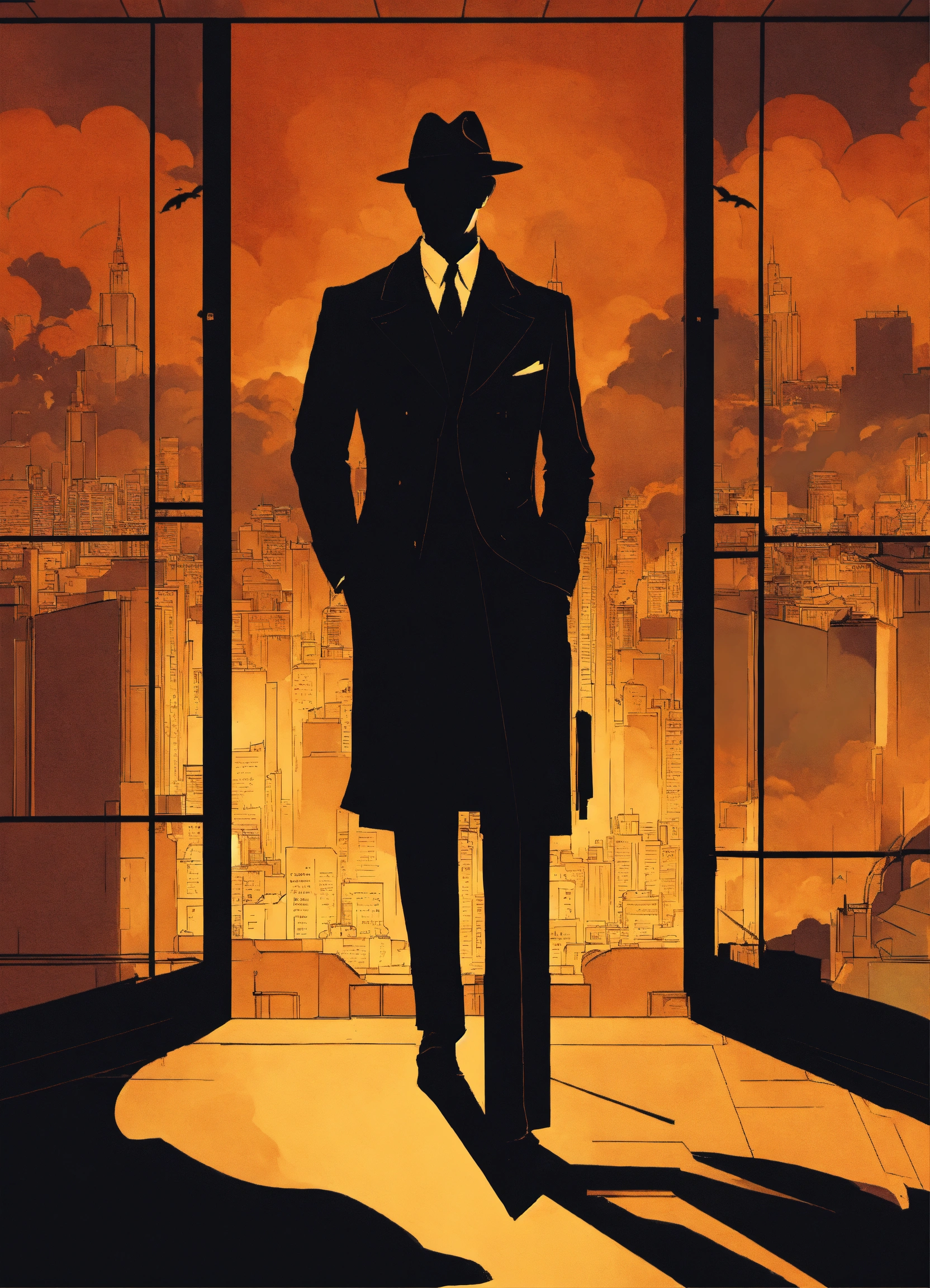 Lexica - A man 1920s fashion style silhouette, comic style, future art