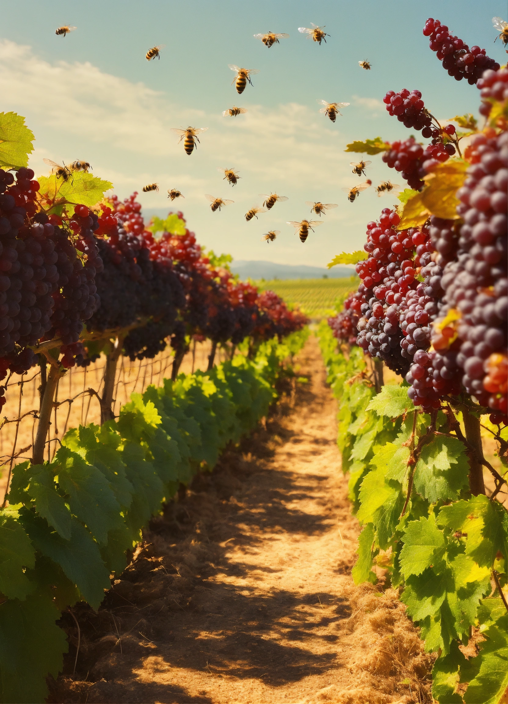 Lexica - Honey bees in a vineyard, sketch, simplistic