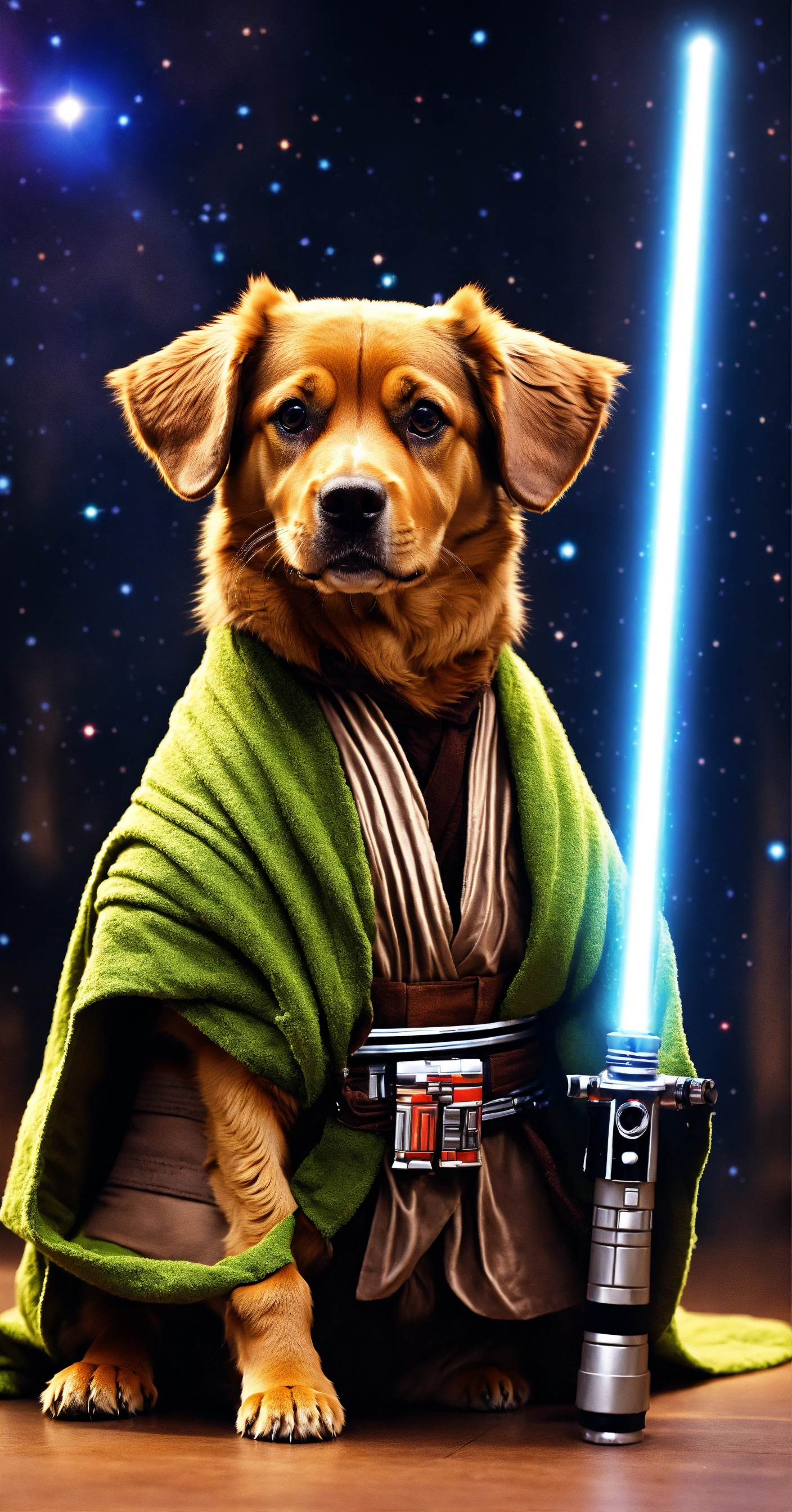Lexica - Generate a picture of a dog a galaxy far, far away as a Jedi ...