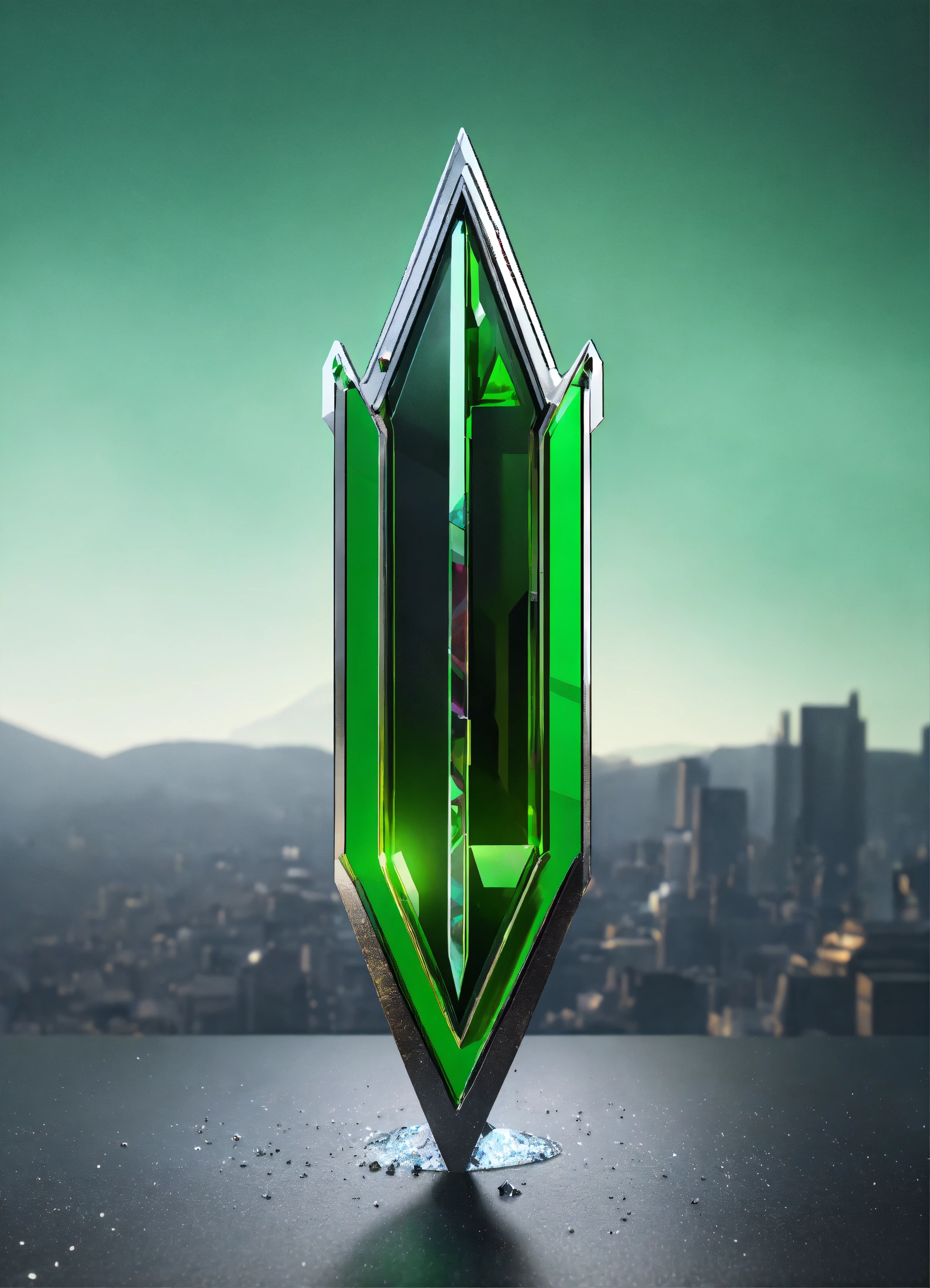 Lexica - A photorealistic render of a metallic crystalline arrow, made of green hot metal and ...