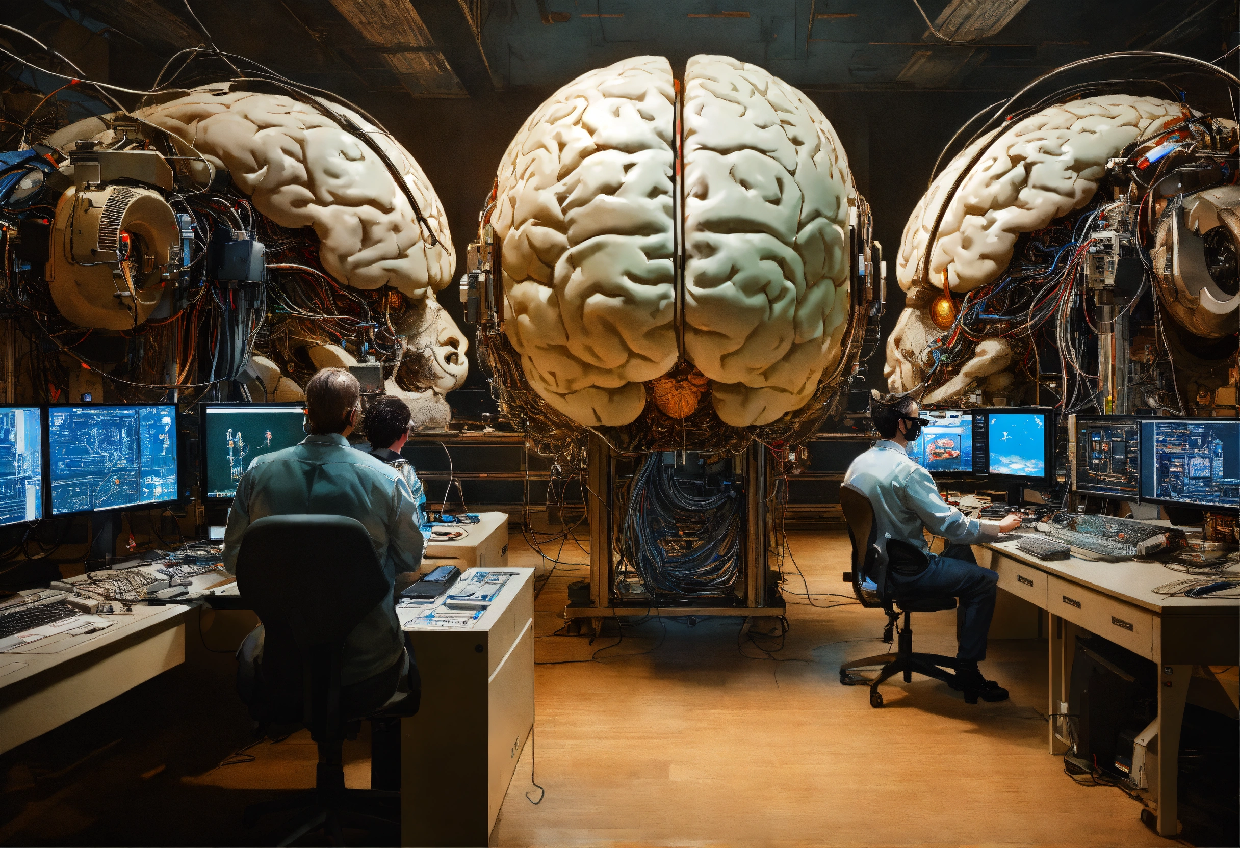 Lexica - In the center of the room, a colossal human brain is ...