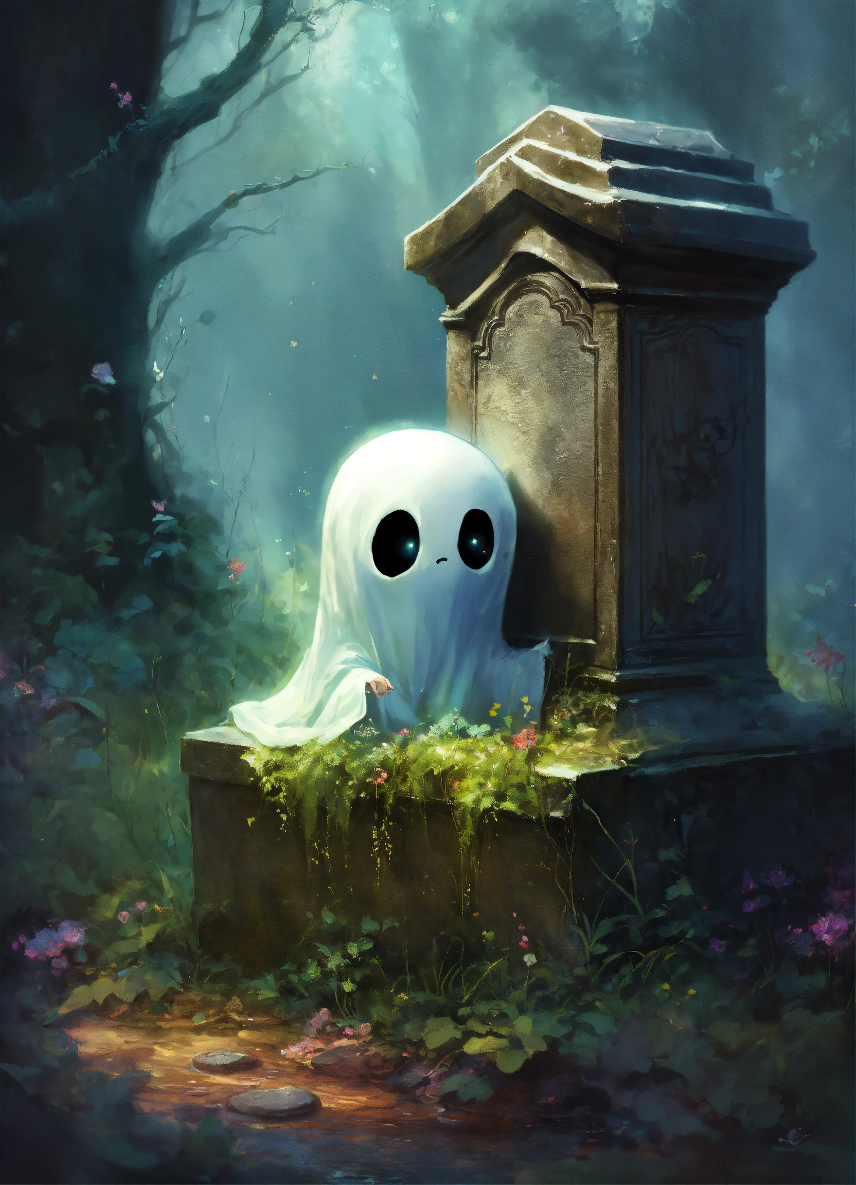 Lexica - Pixar style cute and adorable shy ghost peeks from behind a ...