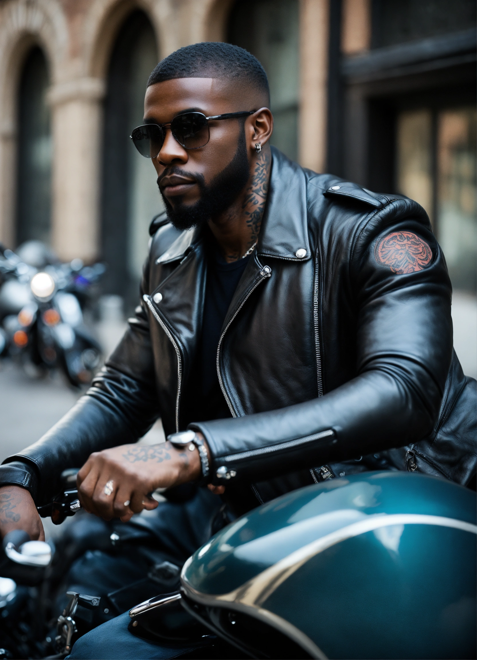 Lexica - Handsome black male, low beard, tattoos, Caesar haircut, deep ...