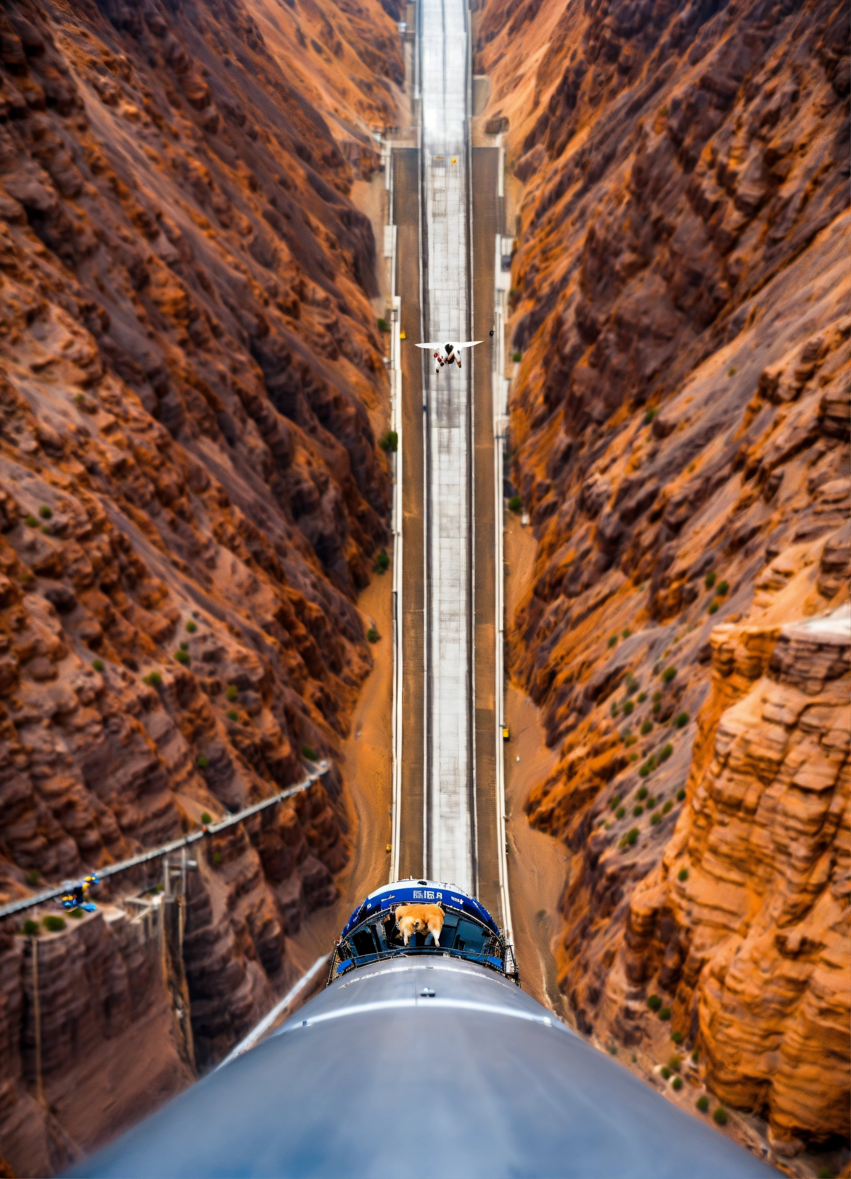 Lexica - A dog flying over the hoover damn with a rt
