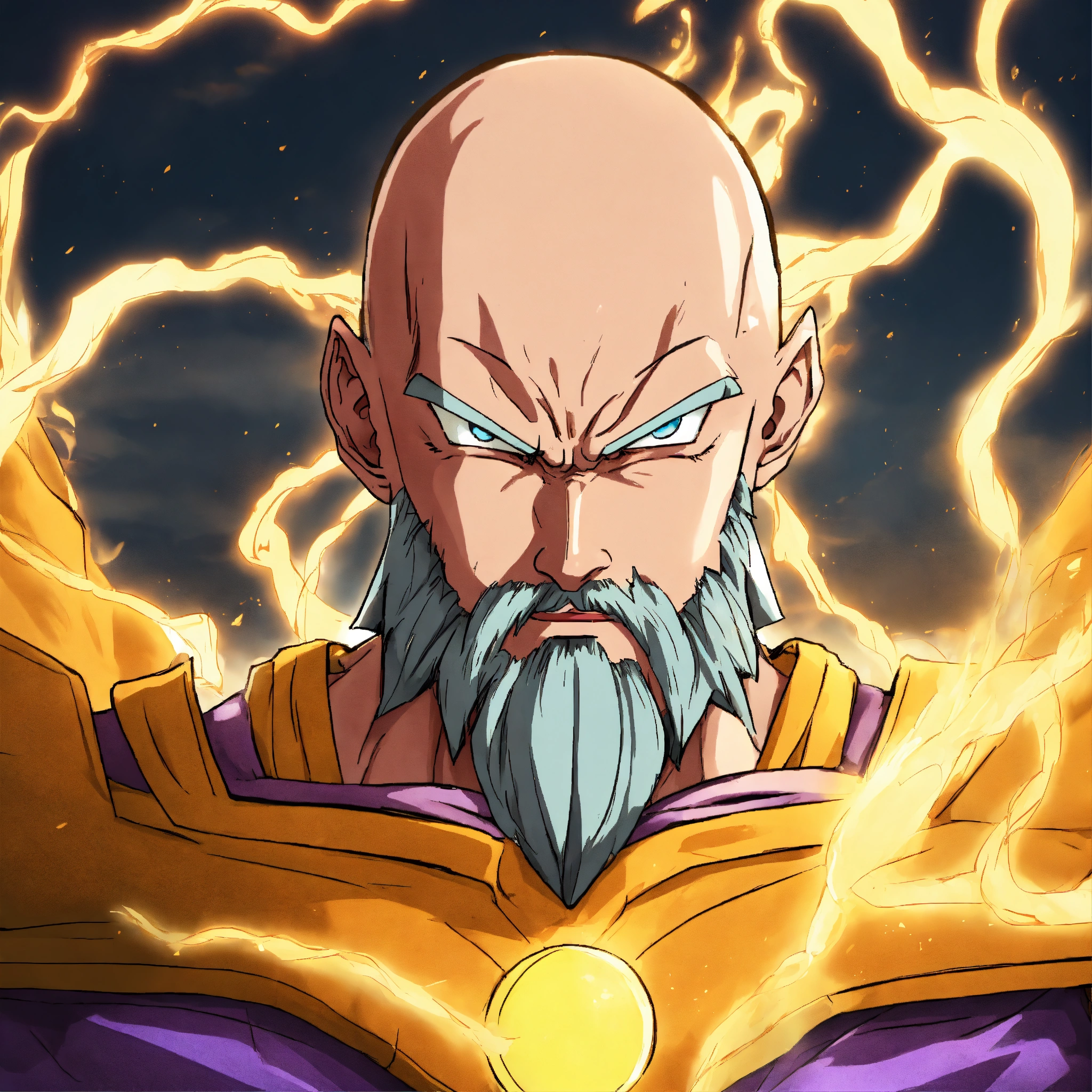 Lexica - Anime drawing of A bald man with beard turning into a super ...