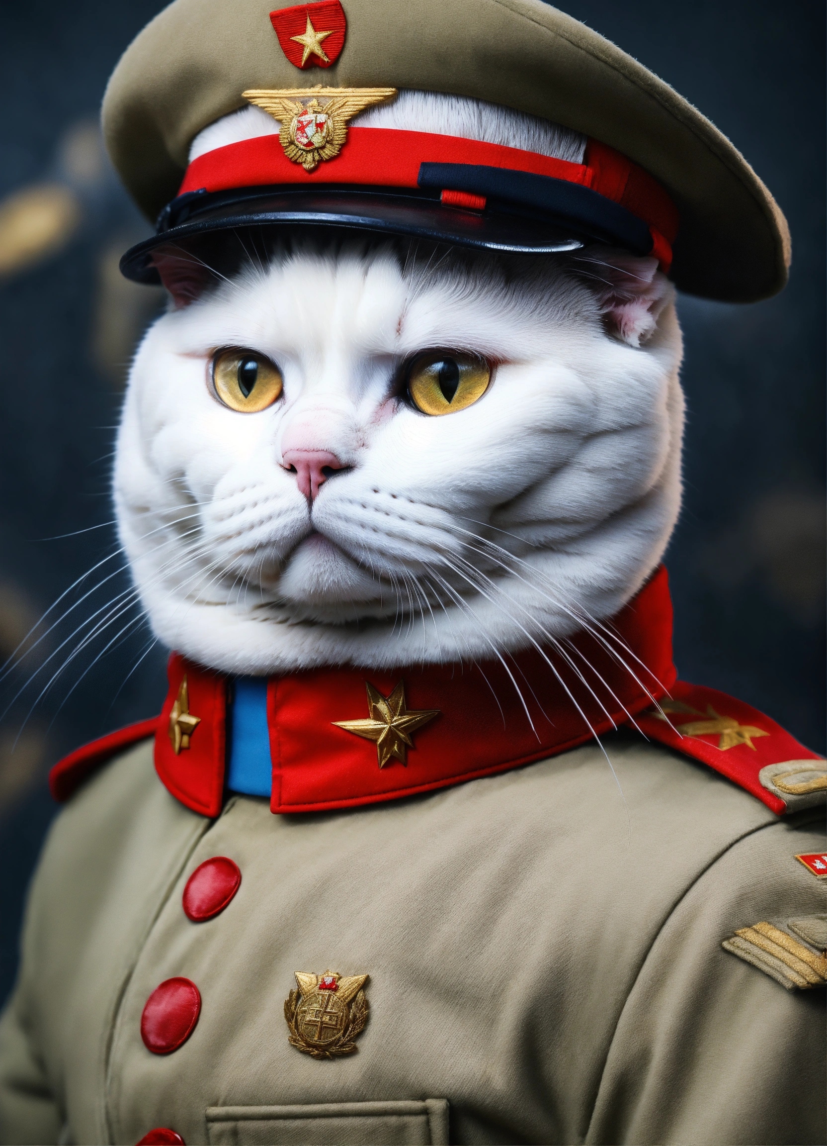 Lexica - A white british shorthair cat wearing world war 2 soviet ...