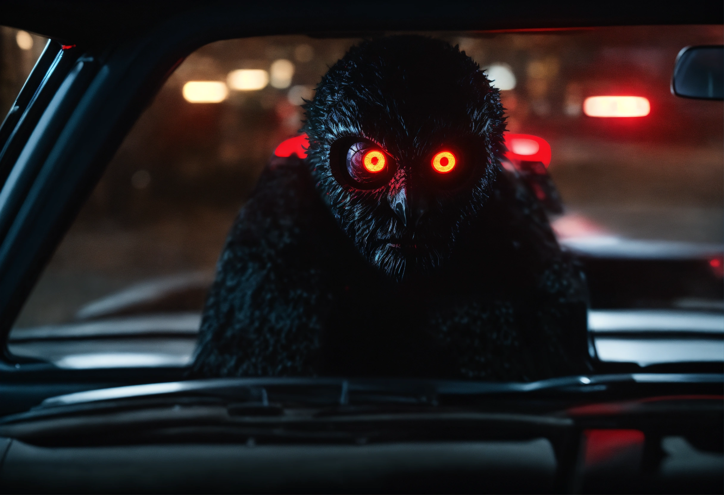 Lexica - Photorealistic, looking out of front windshield of car at ...