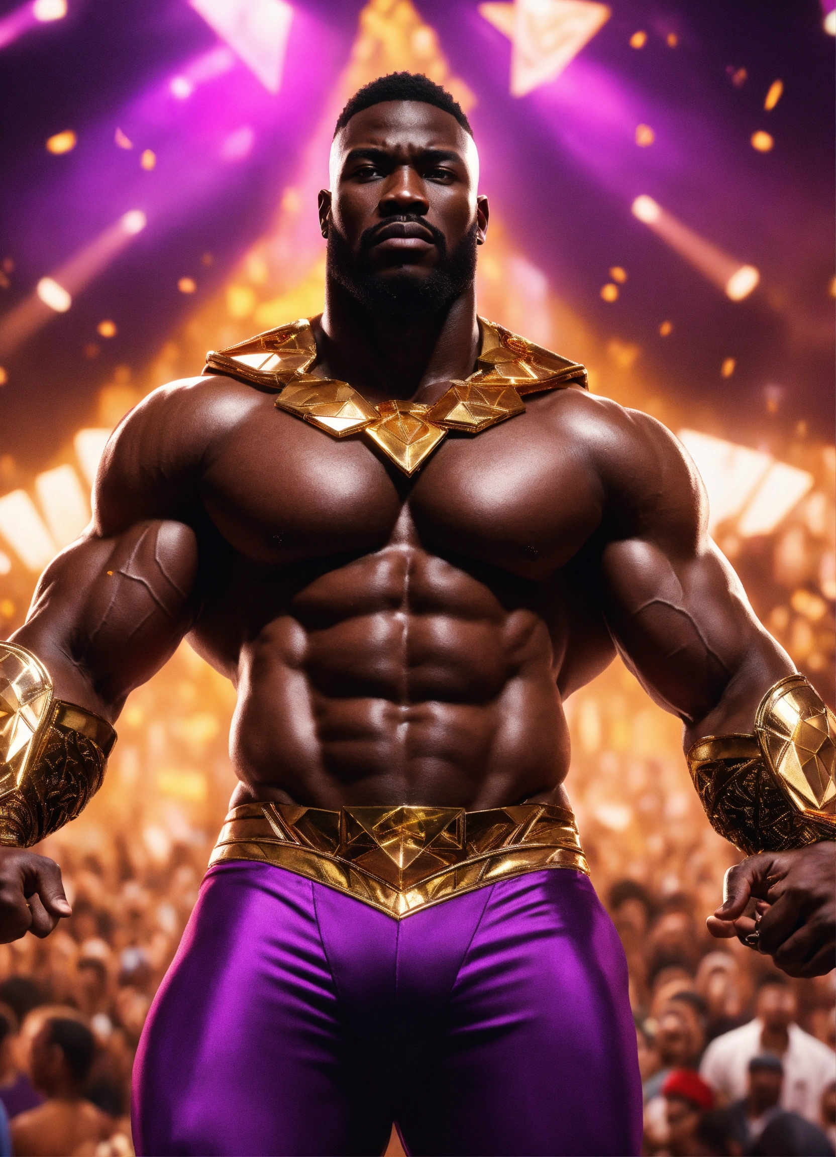 Lexica - An image of a huge bodybuilder African superhero wearing ...