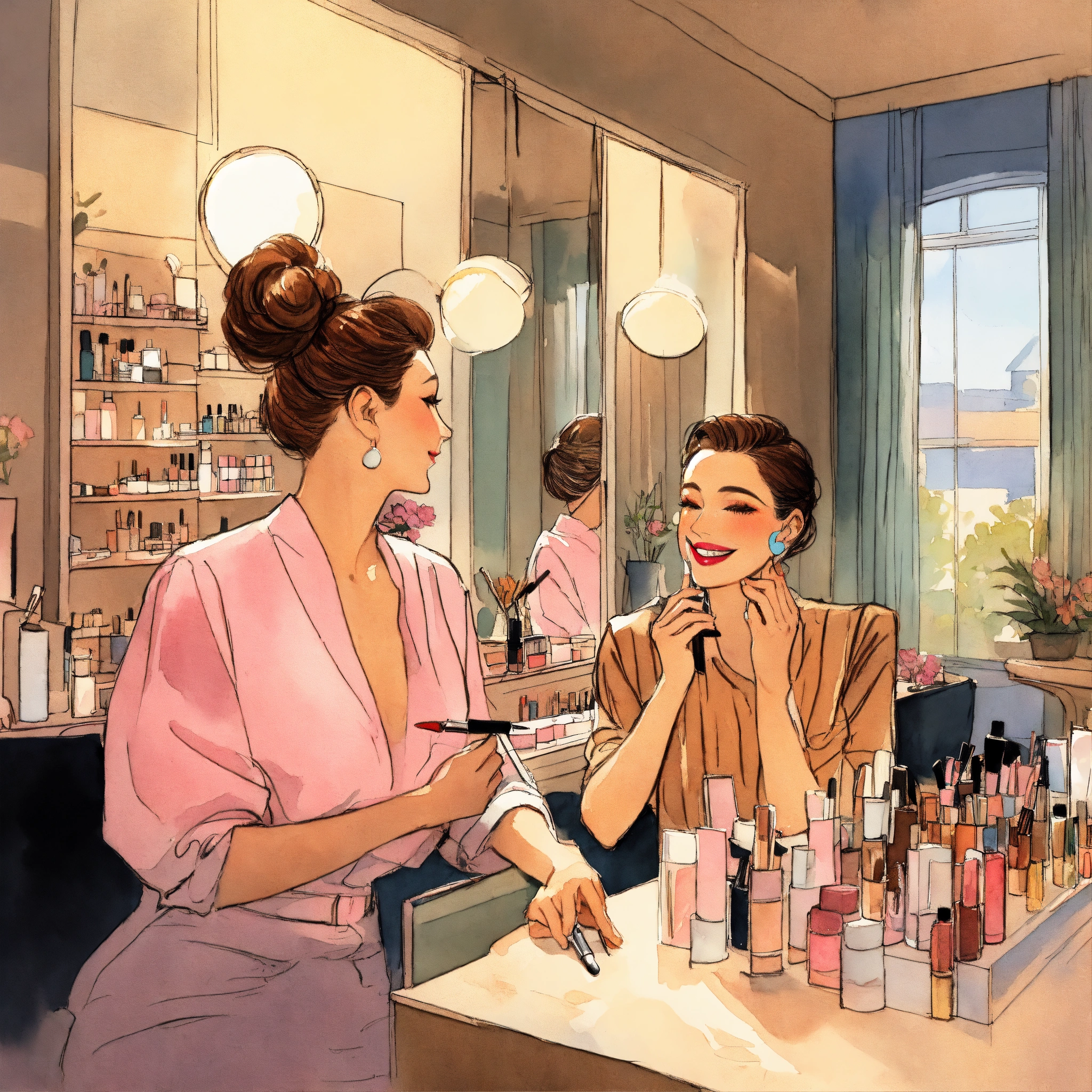 Lexica - Illustration by Herge , a beautiful makeup artist puts on ...