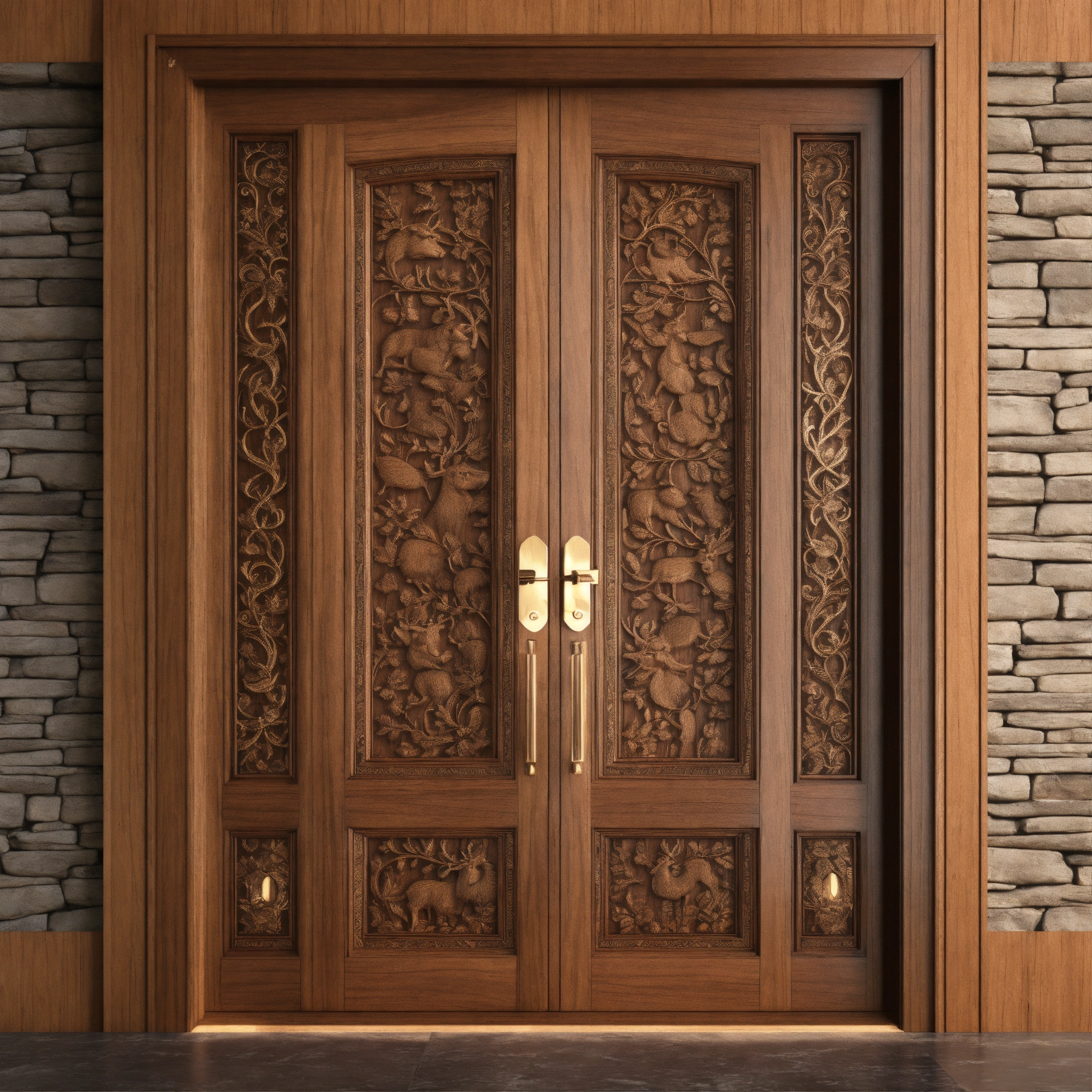 Lexica - 3D double doors engraved teak wood reindeer face and hyper ...