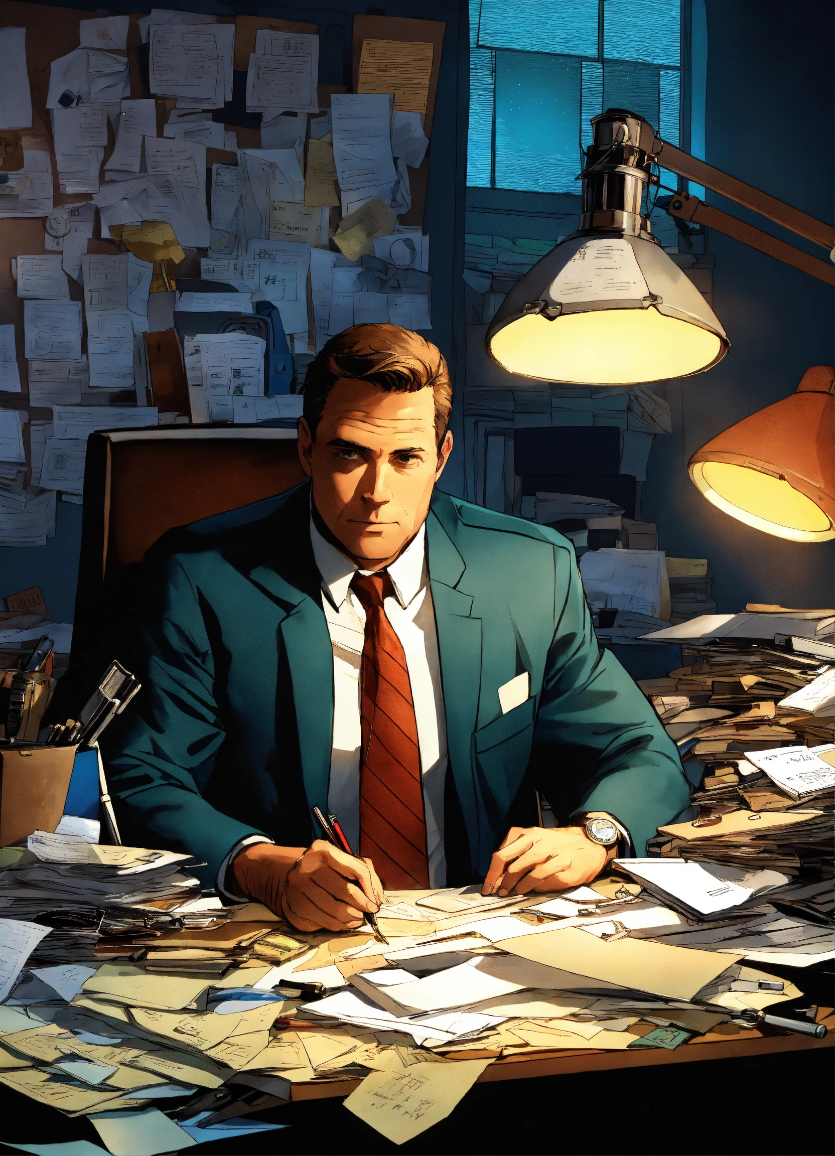 Lexica - An American police inspector sits at his cluttered desk in a ...