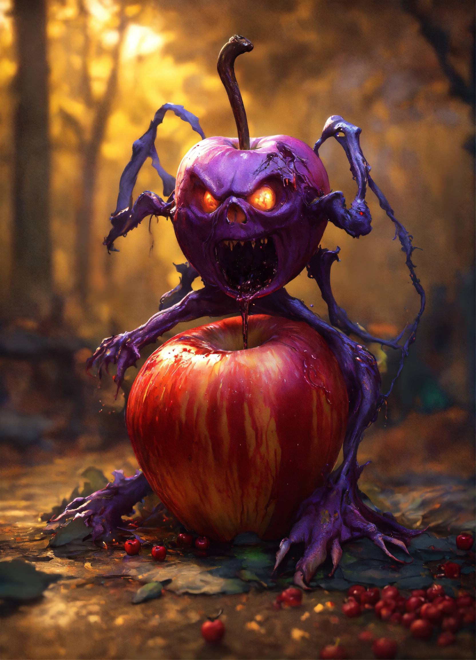 Lexica - "Zombie apple Character, scary and oozing apple juice, a giant ...