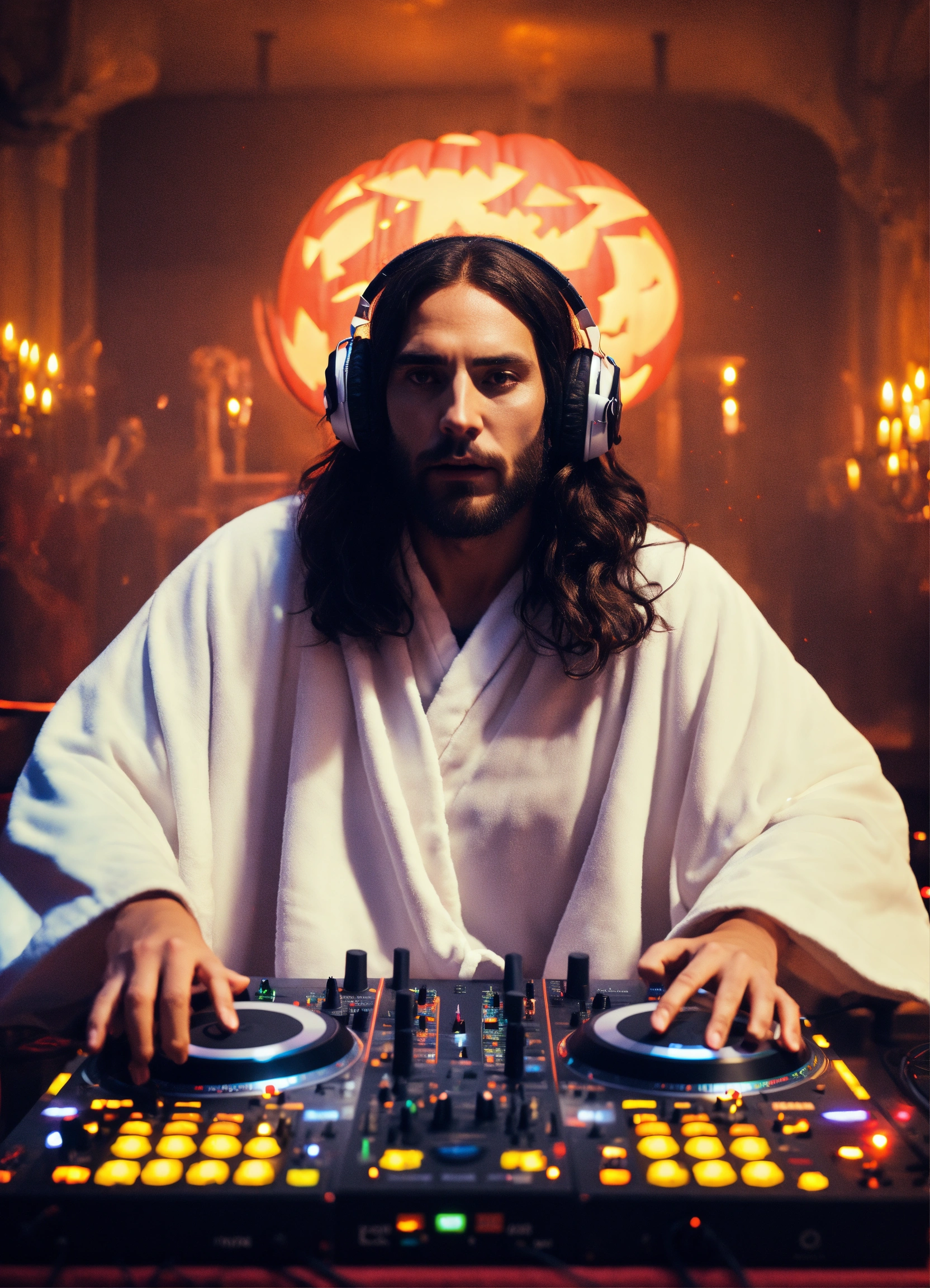 Lexica - Jesus christ with white robe celebrating Halloween insert ...