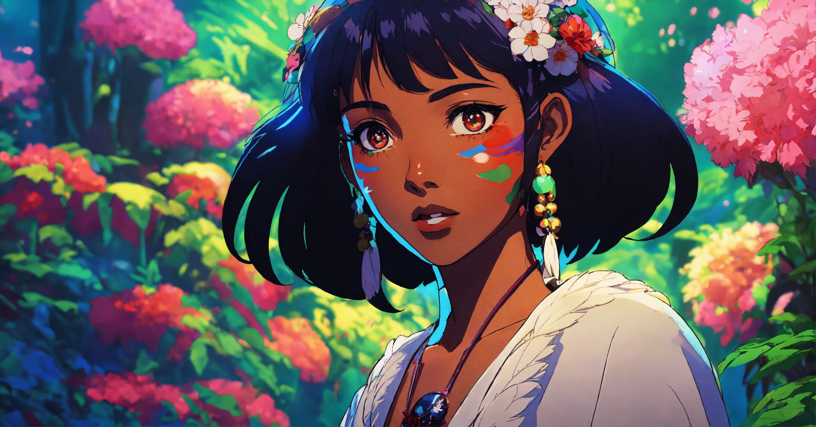 Lexica - Anime art of black skinned princess mononoke, in a garden ...