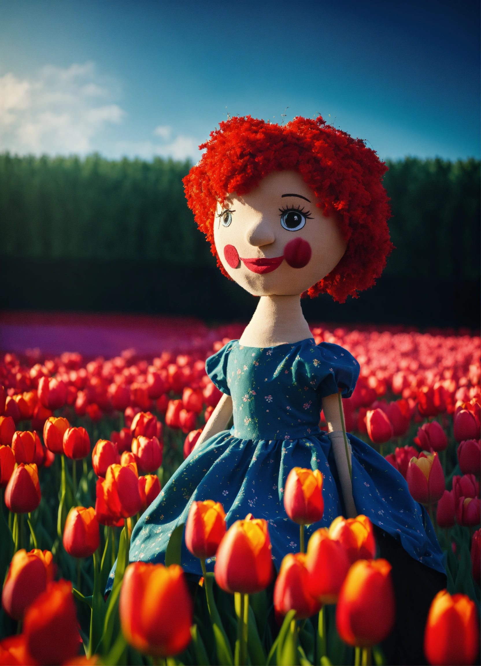 Lexica - One wooden puppets, a red-haired girl , happy, dressed in ...
