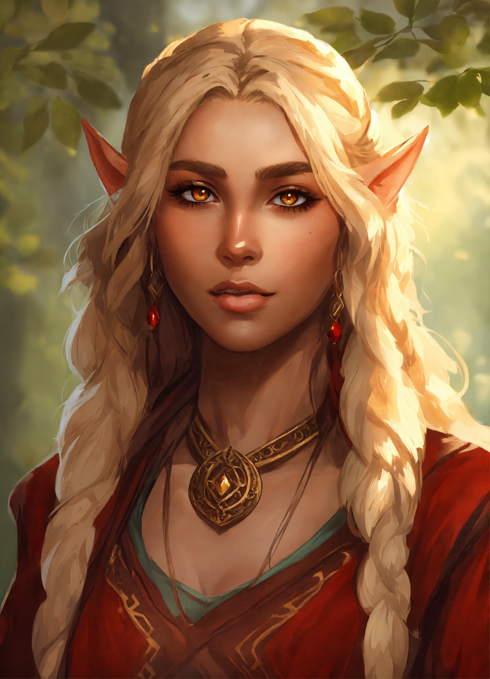 Lexica - Young elven woman wearing brown and red peasant clothes, long ...