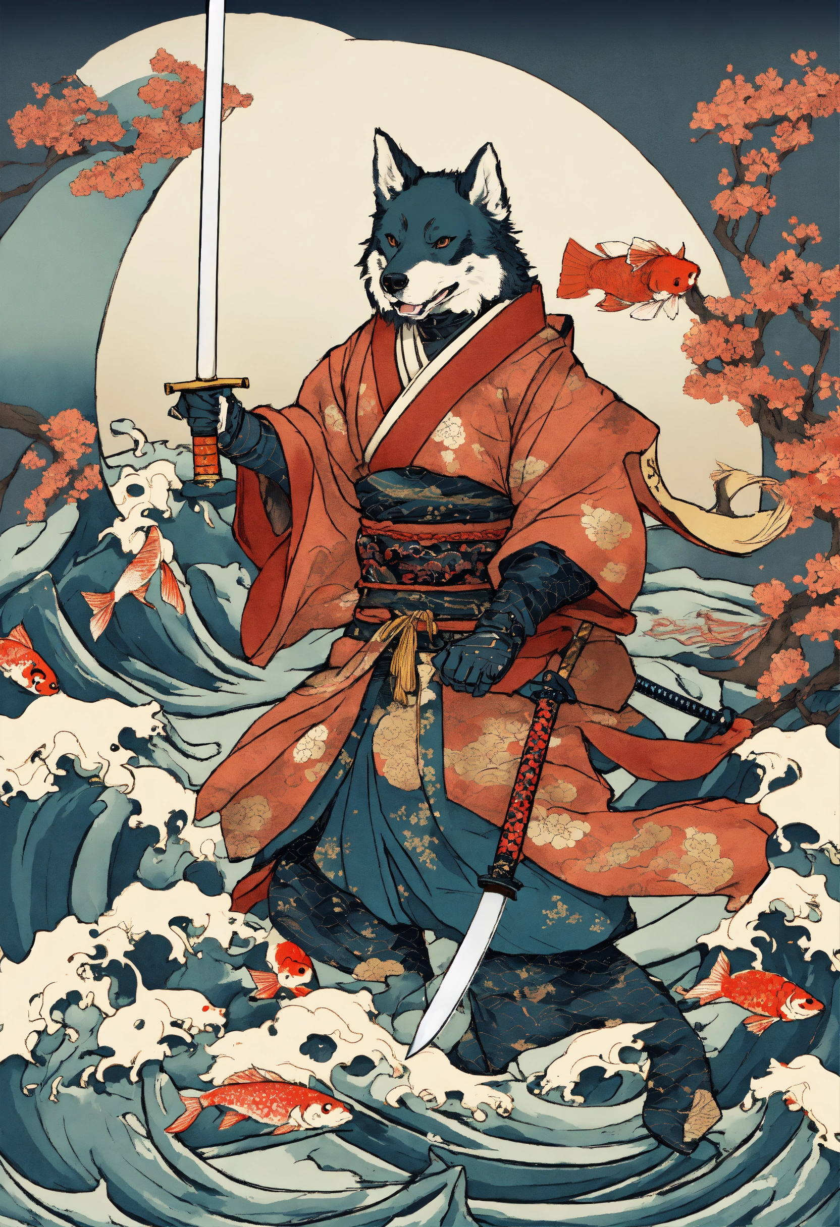 Lexica - There is a samurai with a fish and a sword on a white ...