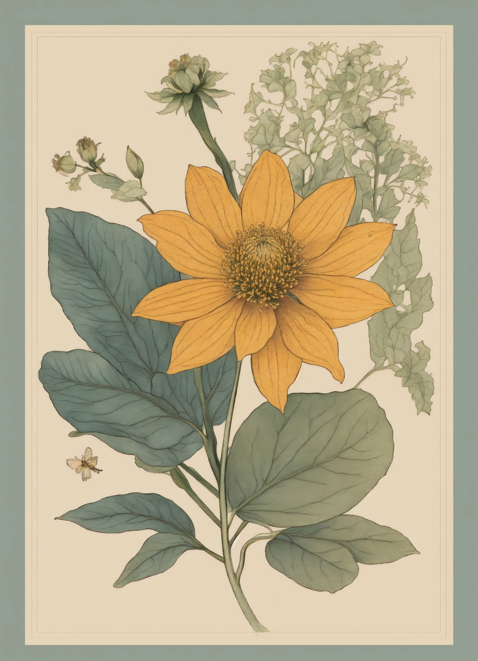 Lexica - Minimalist vintage botanical drawing, serene muted colors ...