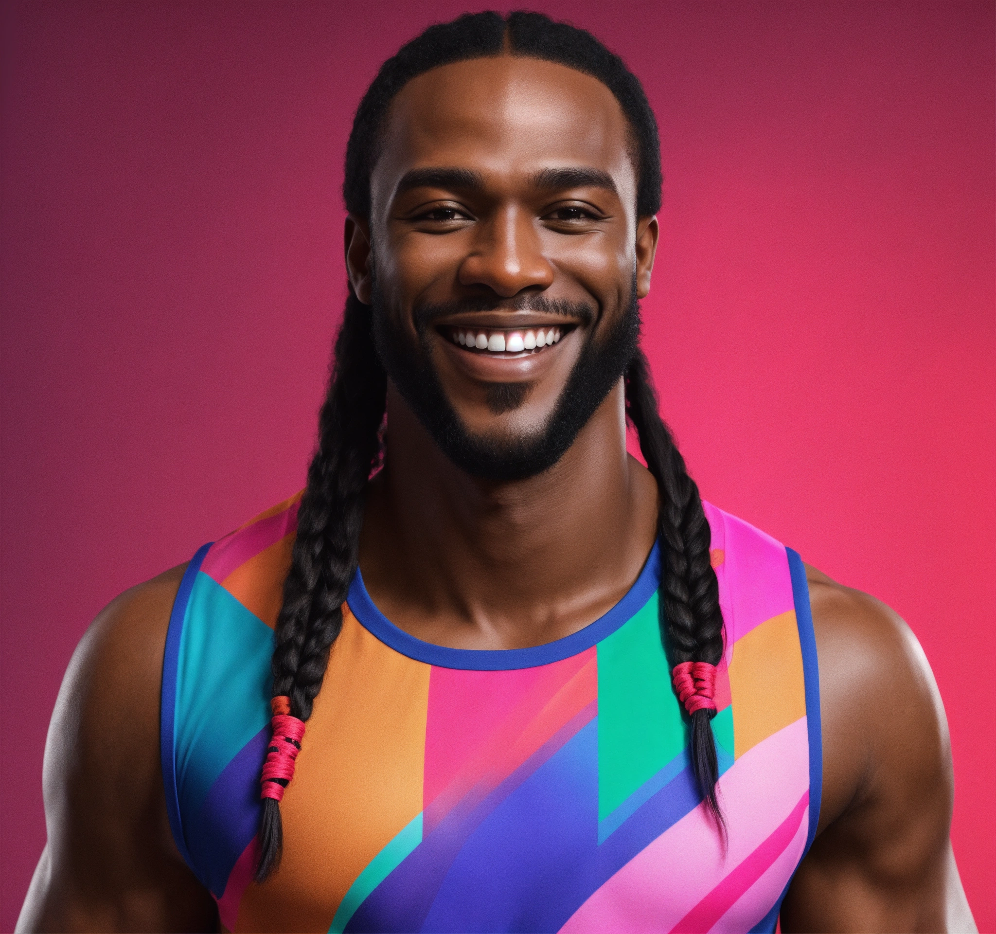 Lexica - A smiling long hair black man, colorful fitness wear, studio ...