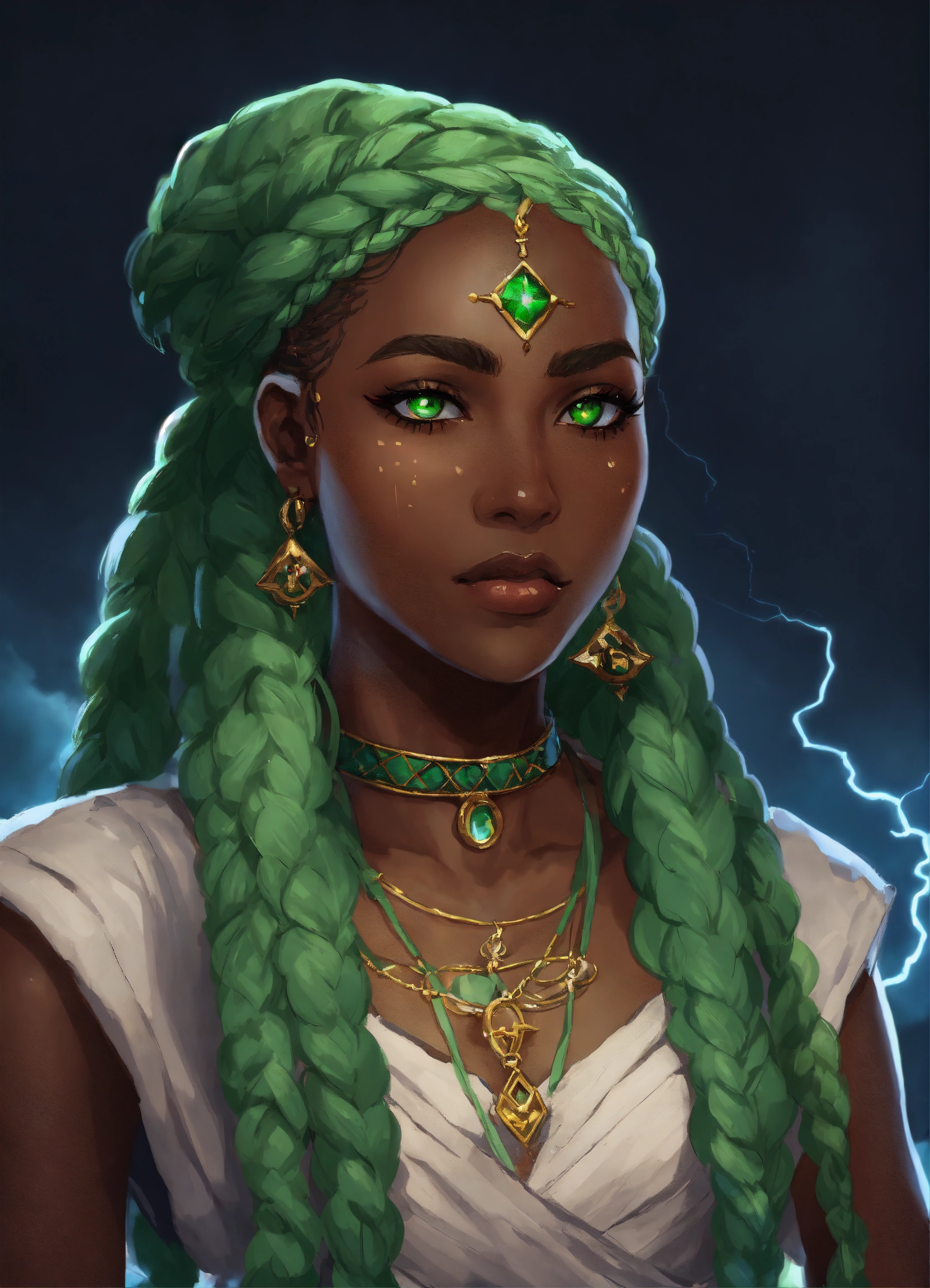 Lexica - A priestess healer of the storm god with green eyes dark skin ...
