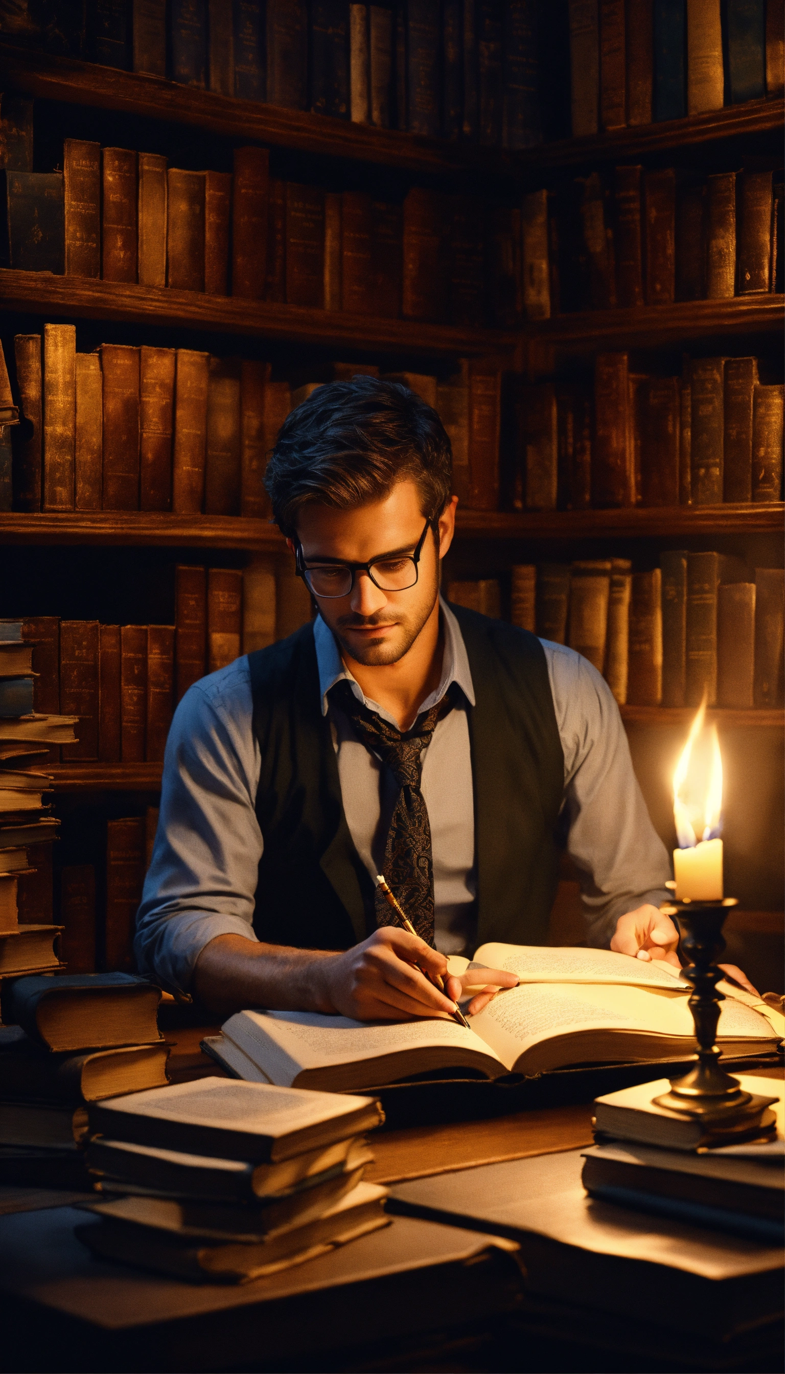 Lexica - A handsome male writer, with depression, wearing glasses, in a ...
