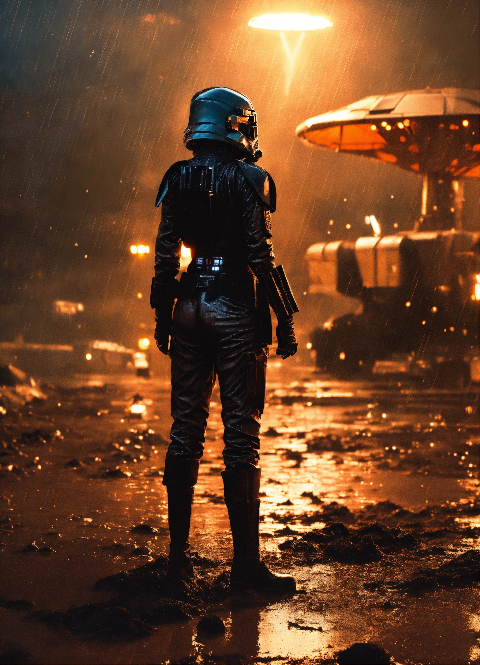 Lexica - Digital art of a female TIE fighter pilot in the mud and rain ...
