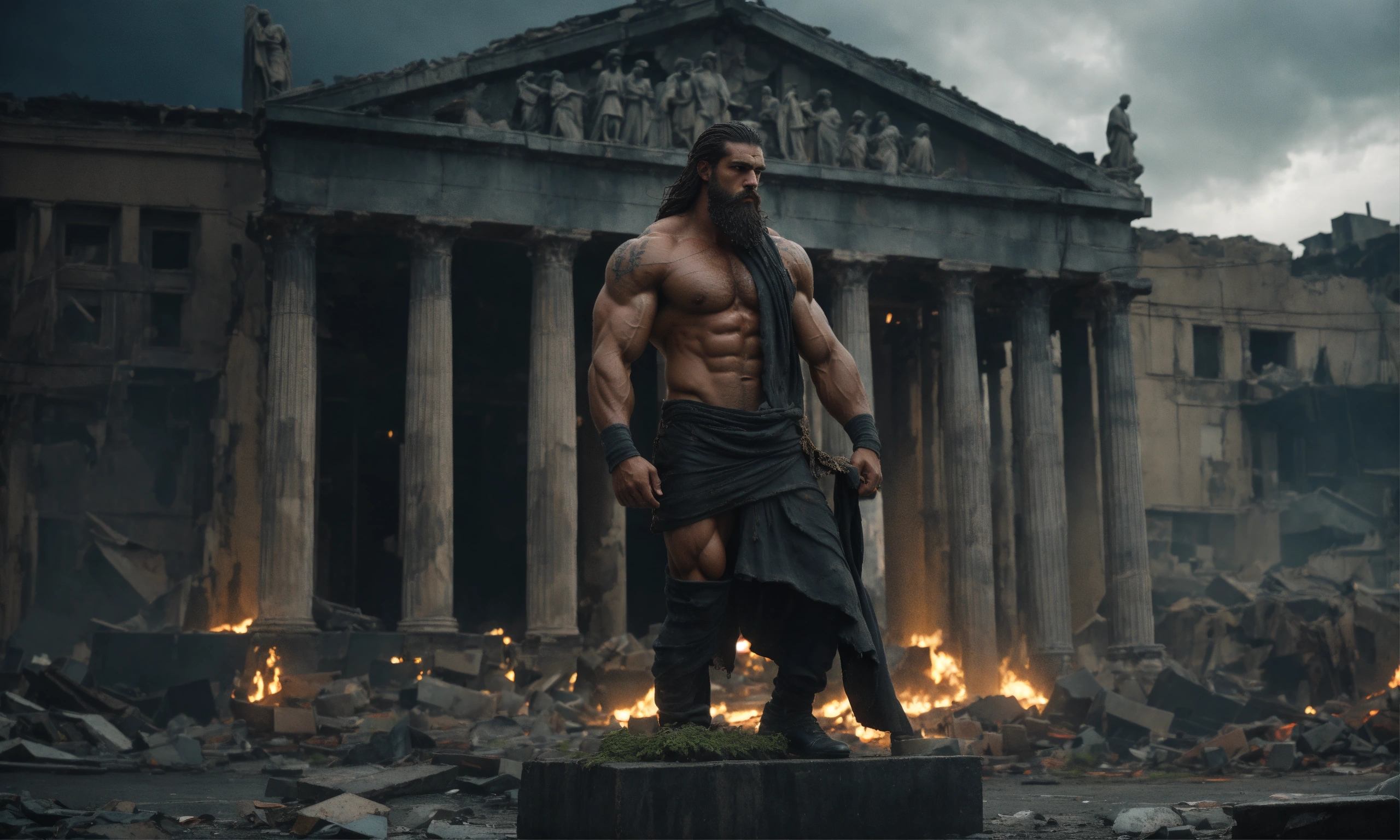 Lexica - A muscular statue of a strong Greek man with a beard and scars ...