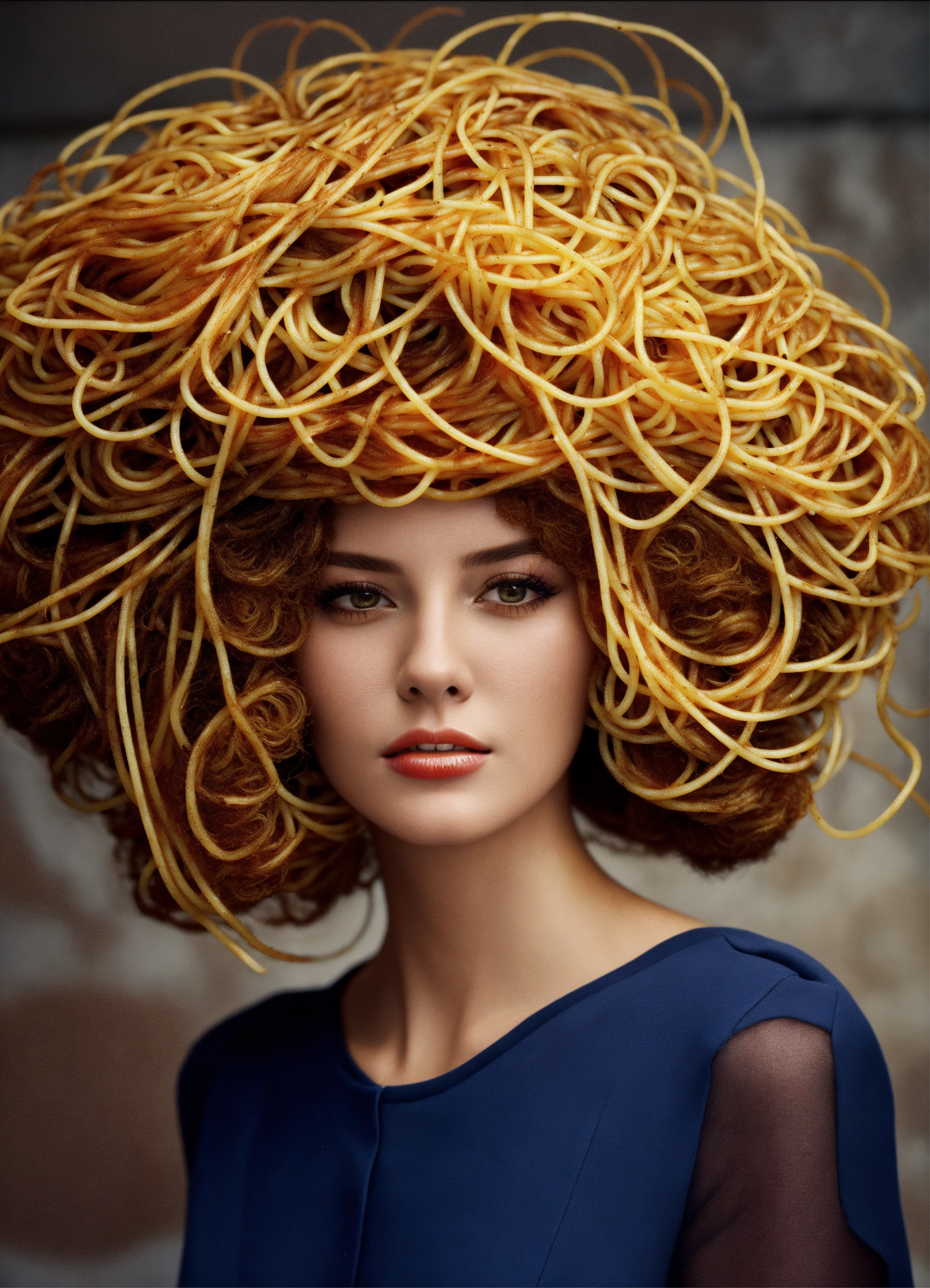 Lexica - Woman with spaghetti hair, cover of vogue