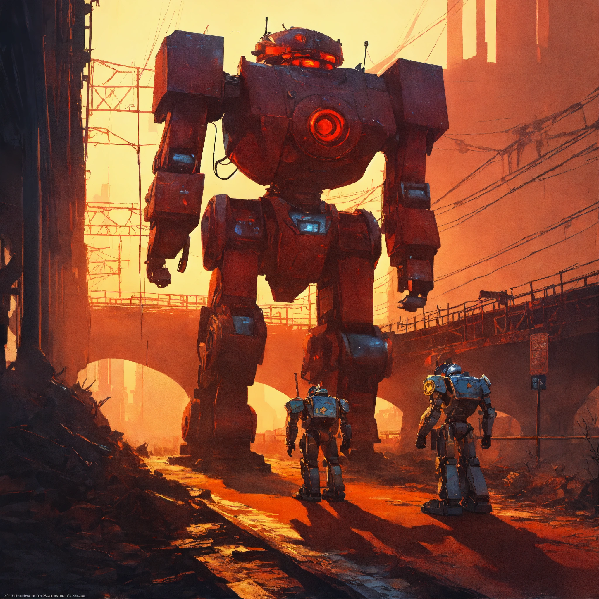 Lexica - Create a cartoon-style portrayal of two massive robots, relics ...