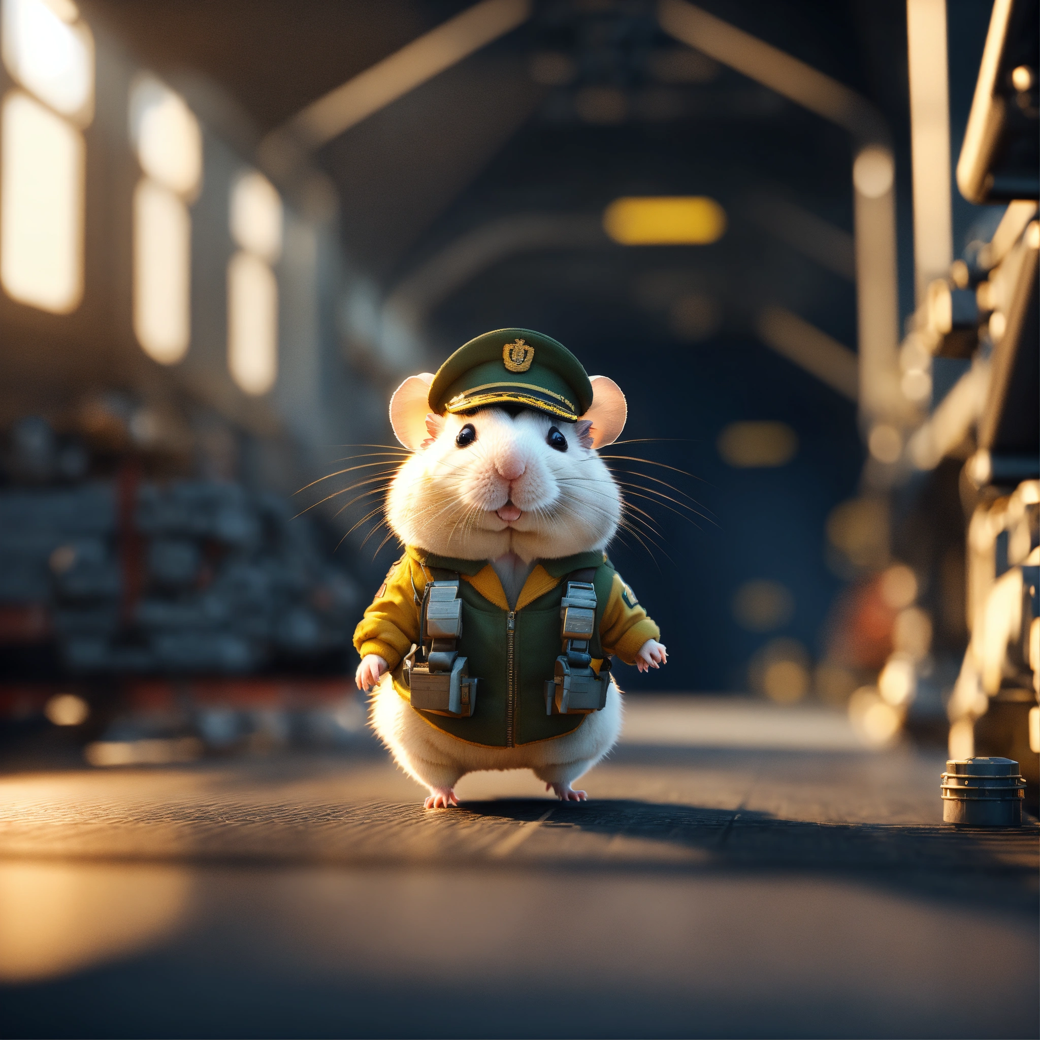 Lexica - A cute fluffy hamster pilot walking on a military aircraft ...