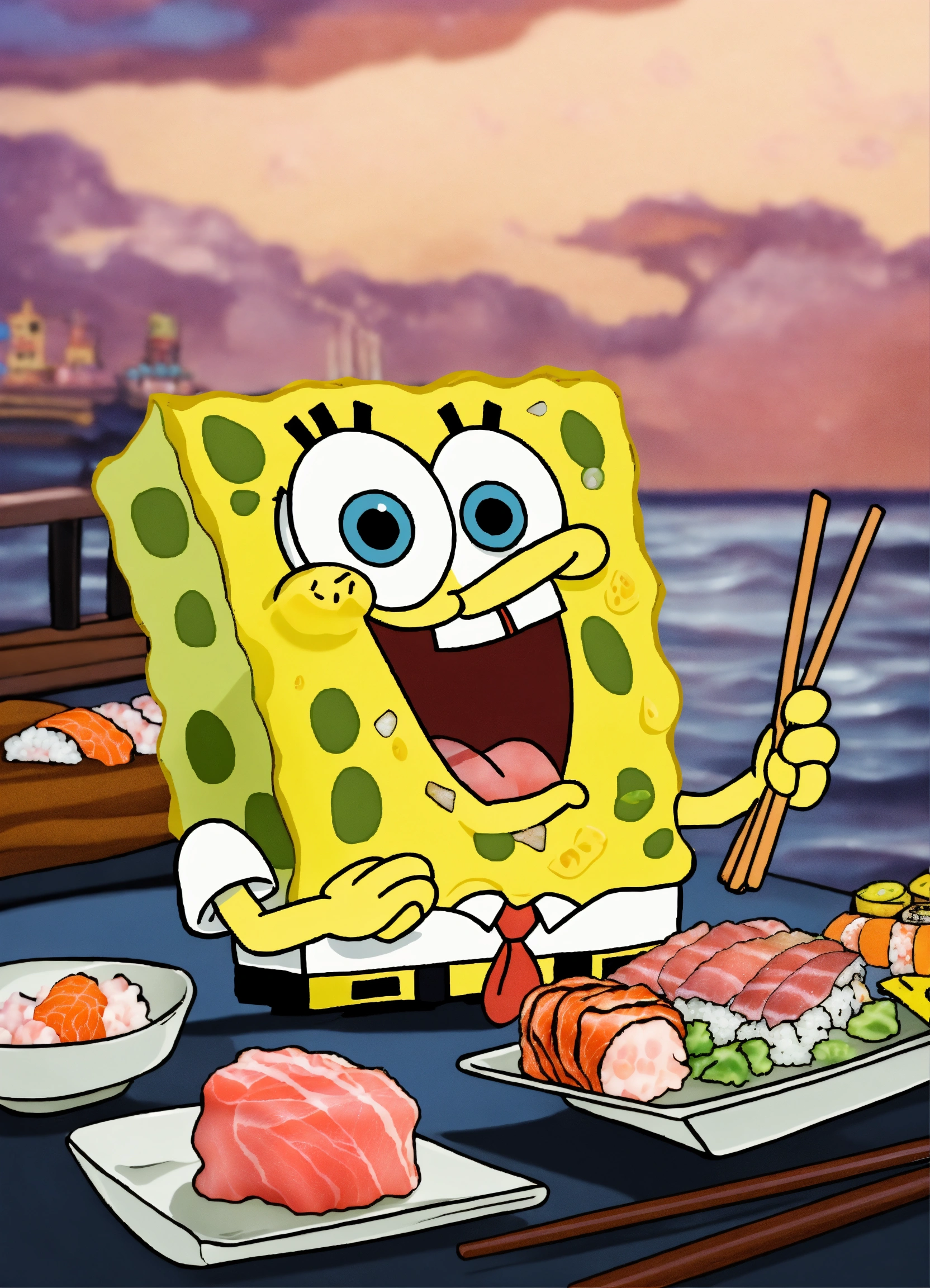Lexica - SpongeBob eating sushi