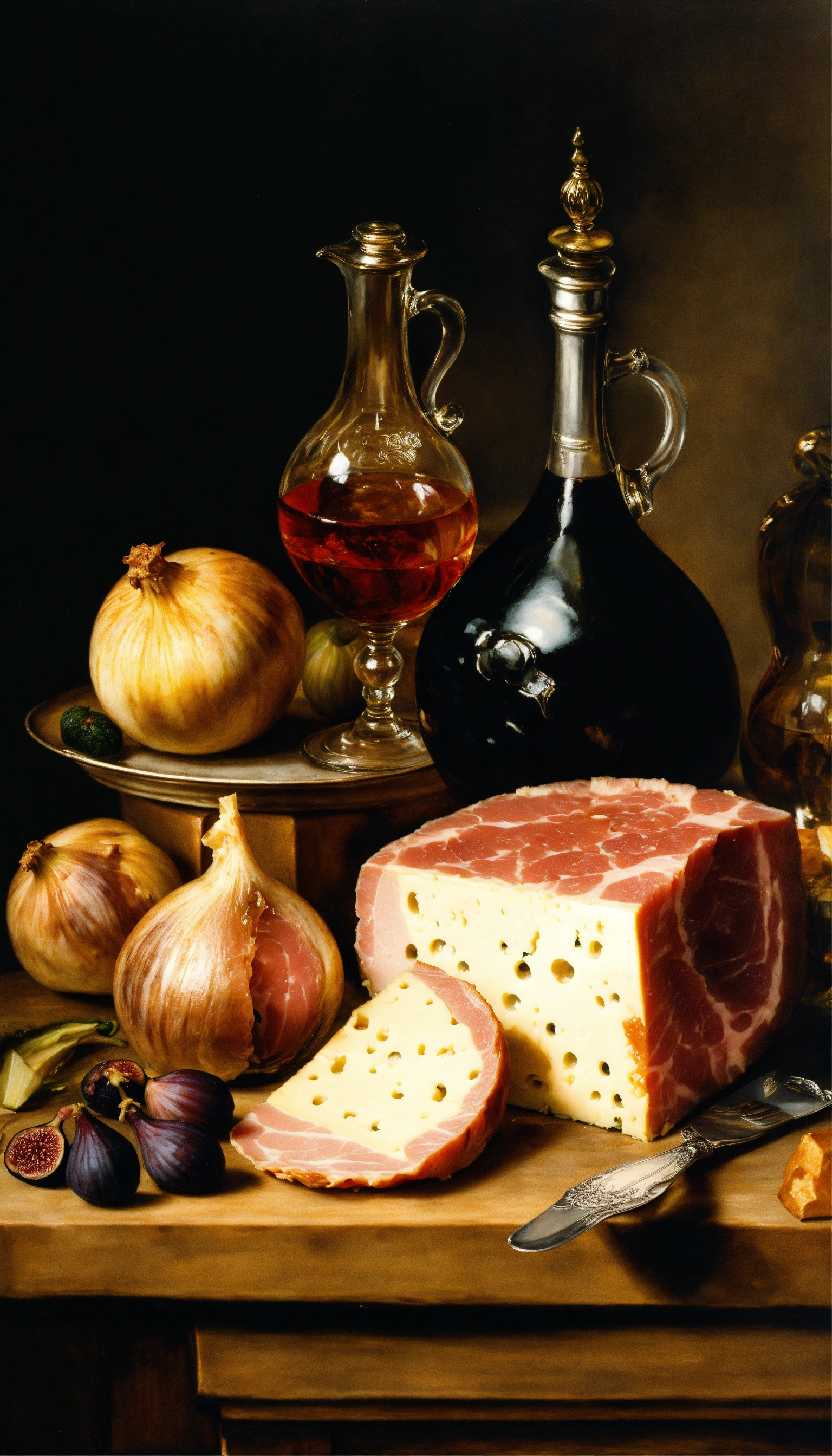 Lexica - Still life with ham, cheeses, onions and figs by Peter Paul Rubens
