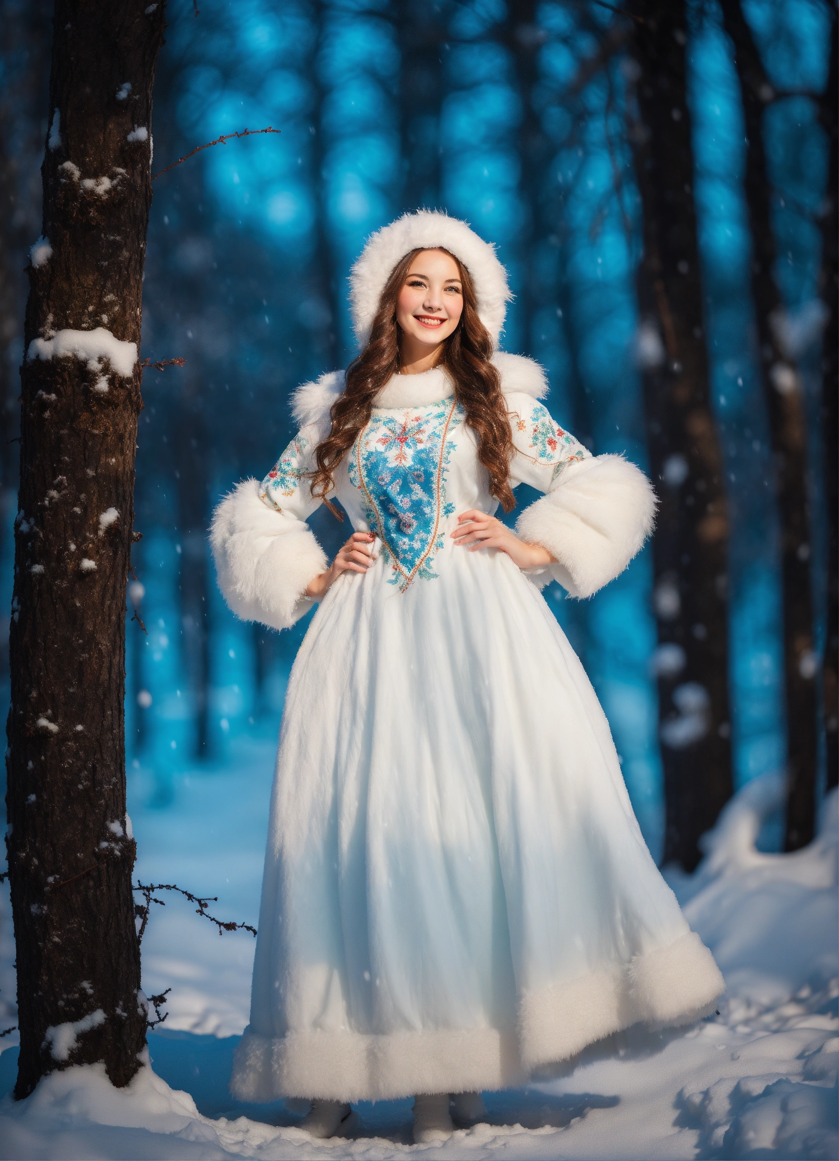 Lexica - Rosy-cheeked snow maiden with a smile on her face in the ...