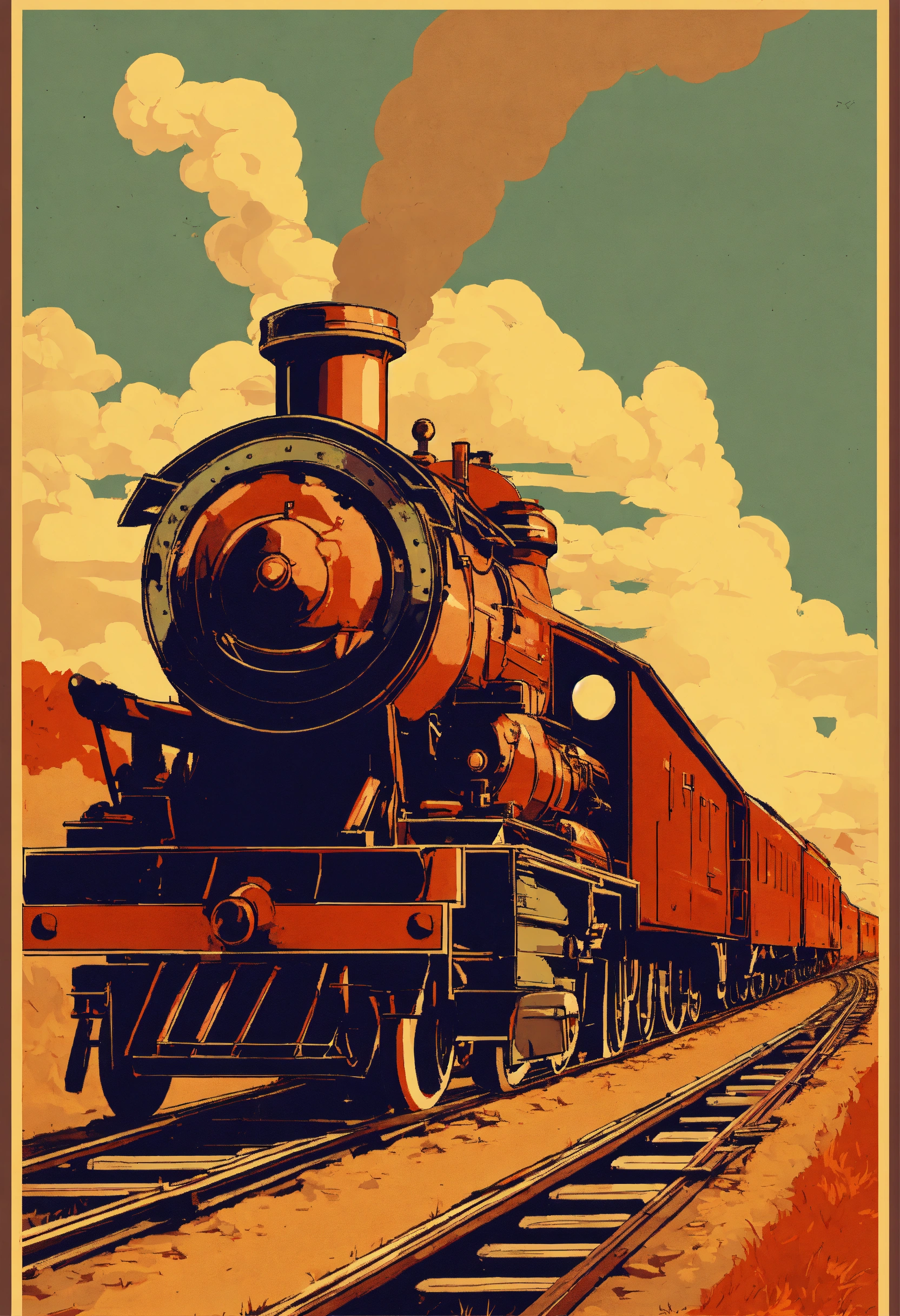Lexica - A military train with cannon vintage poster in the style of ...