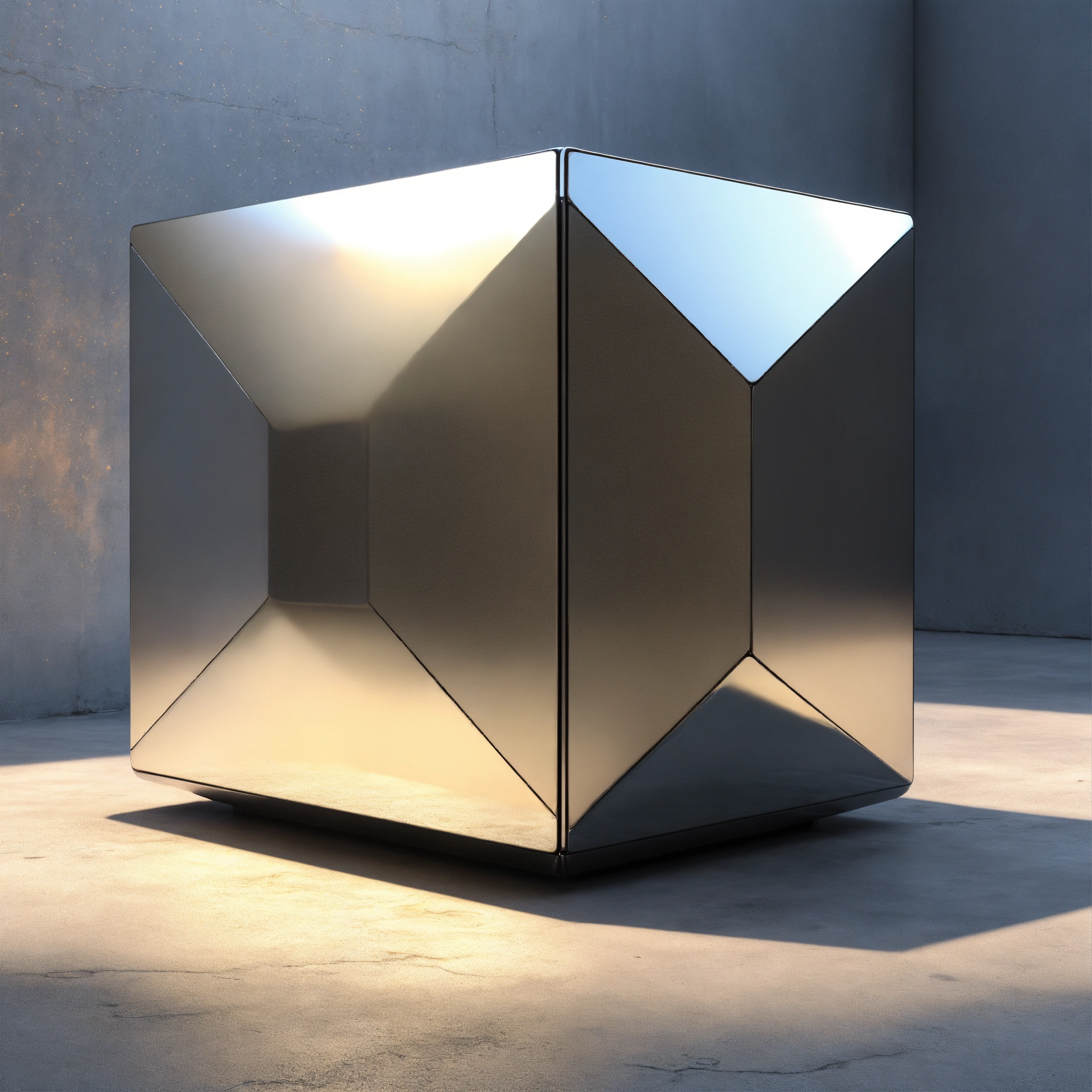 Lexica - Create a minimalistic reflective tech cube in metallic silver.