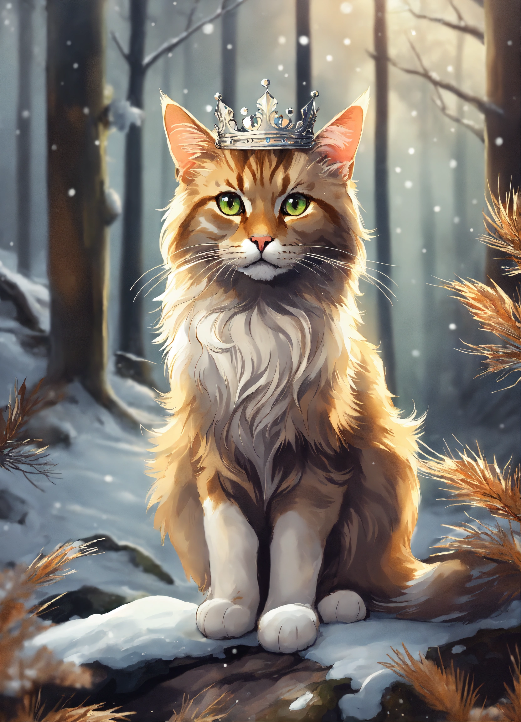 Lexica - Graceful ash-colored cat with a crown on his head stands in a ...