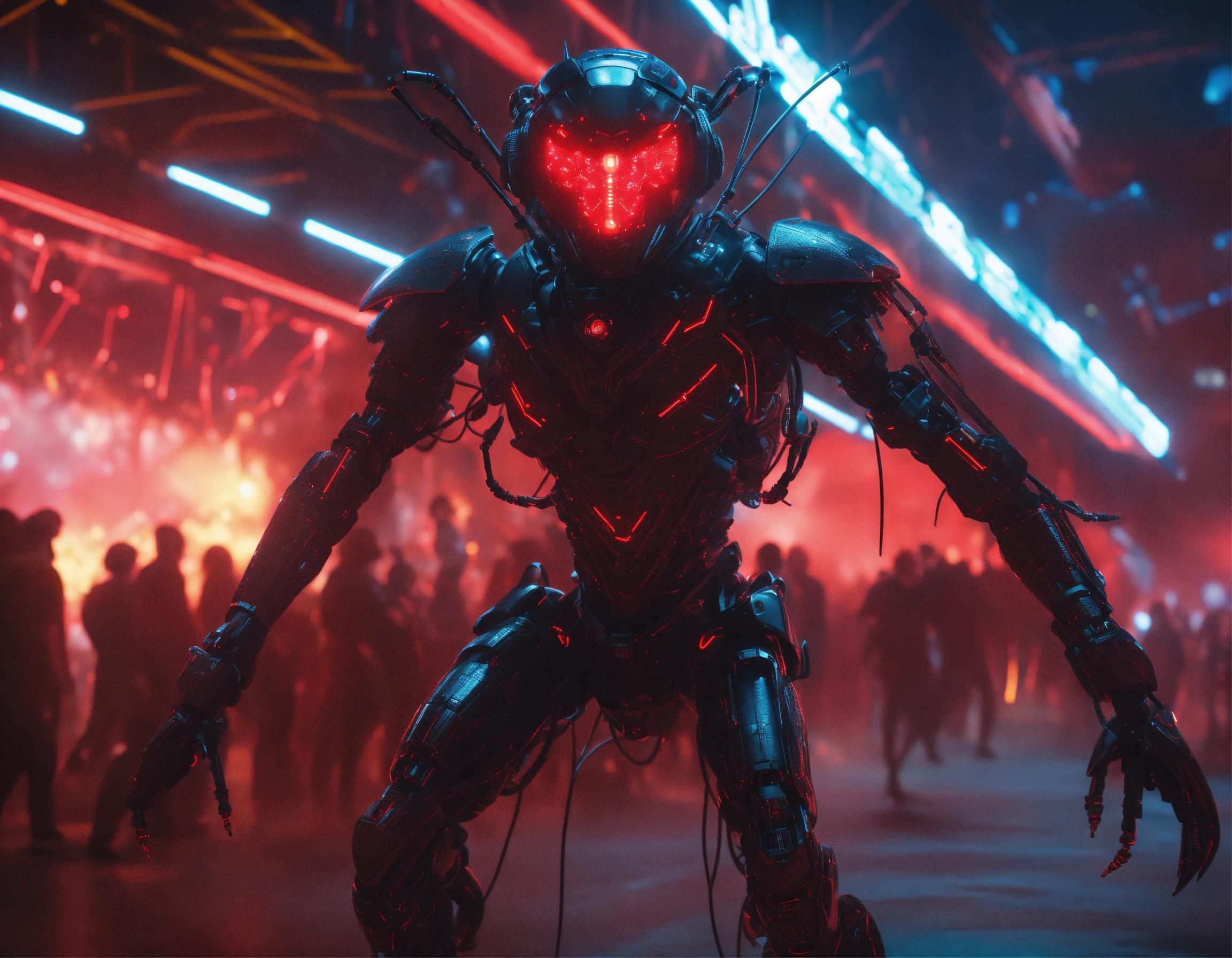 Lexica - Zoom out scene of 4 leg 2 arm standing black ant faced ...