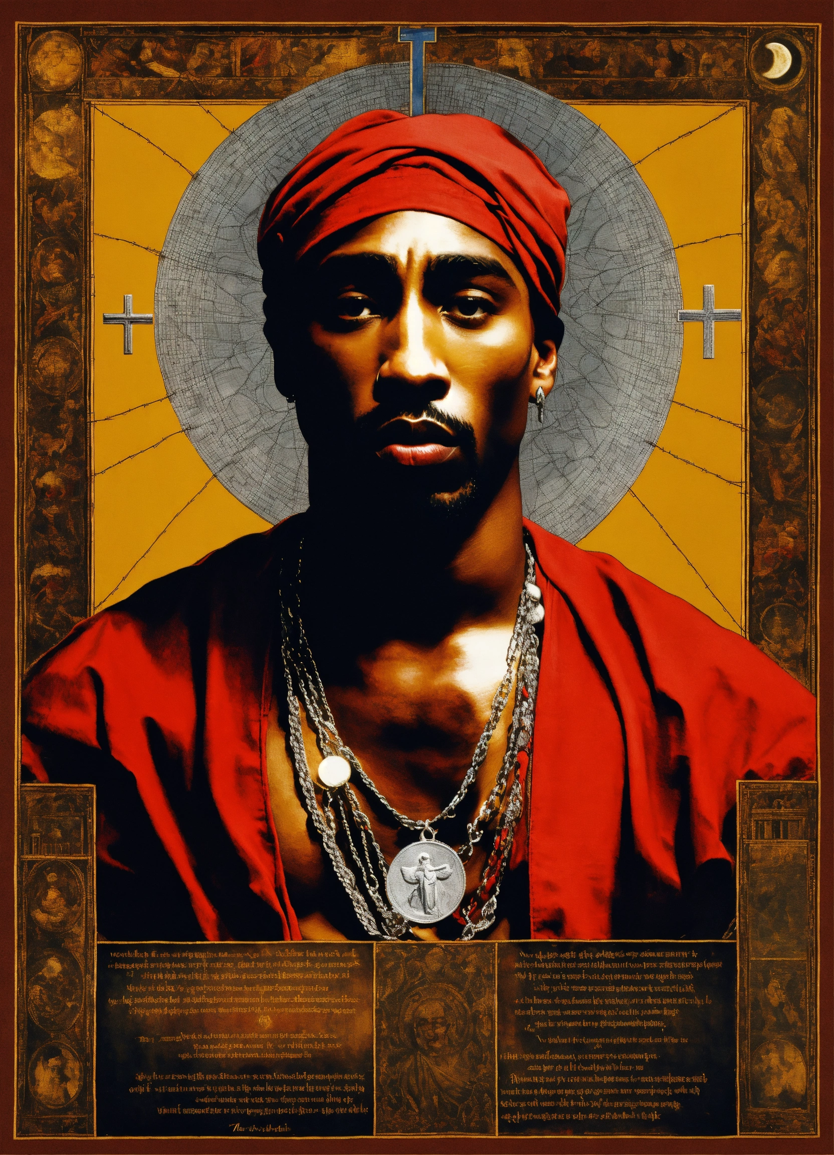 Lexica - In a tapestry of Renaissance hue, Tupac stands in a portrayal ...