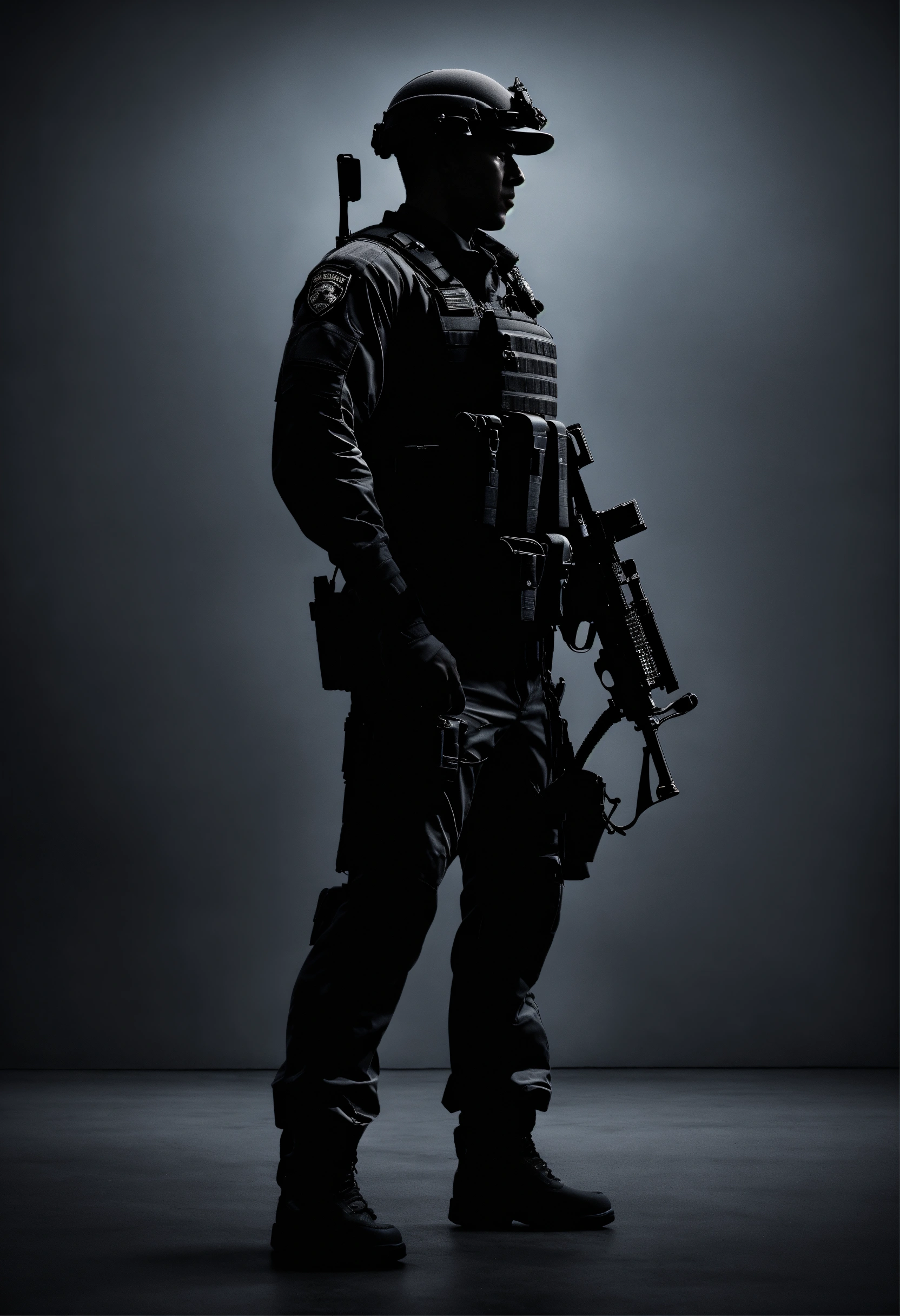 Lexica - Armed muscular security bodyguard silhouette, subtle, grey ...