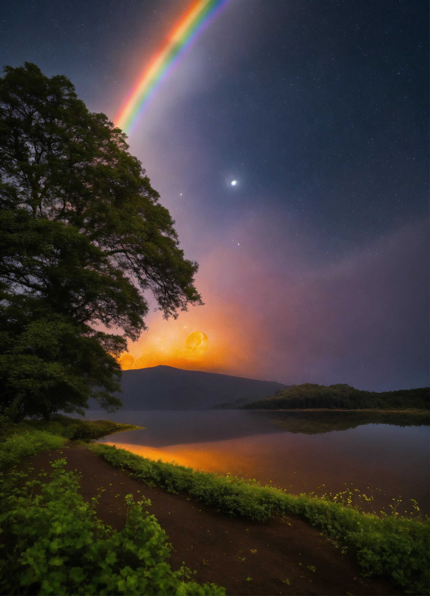 Lexica - Image of a rainbow moon enveloping the universe and the ...