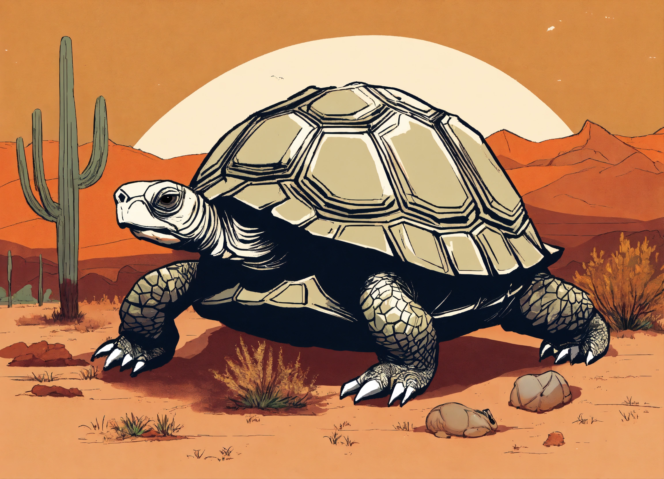 Lexica - Concept art of a huge tortoise in an arid shrubland surrounded ...