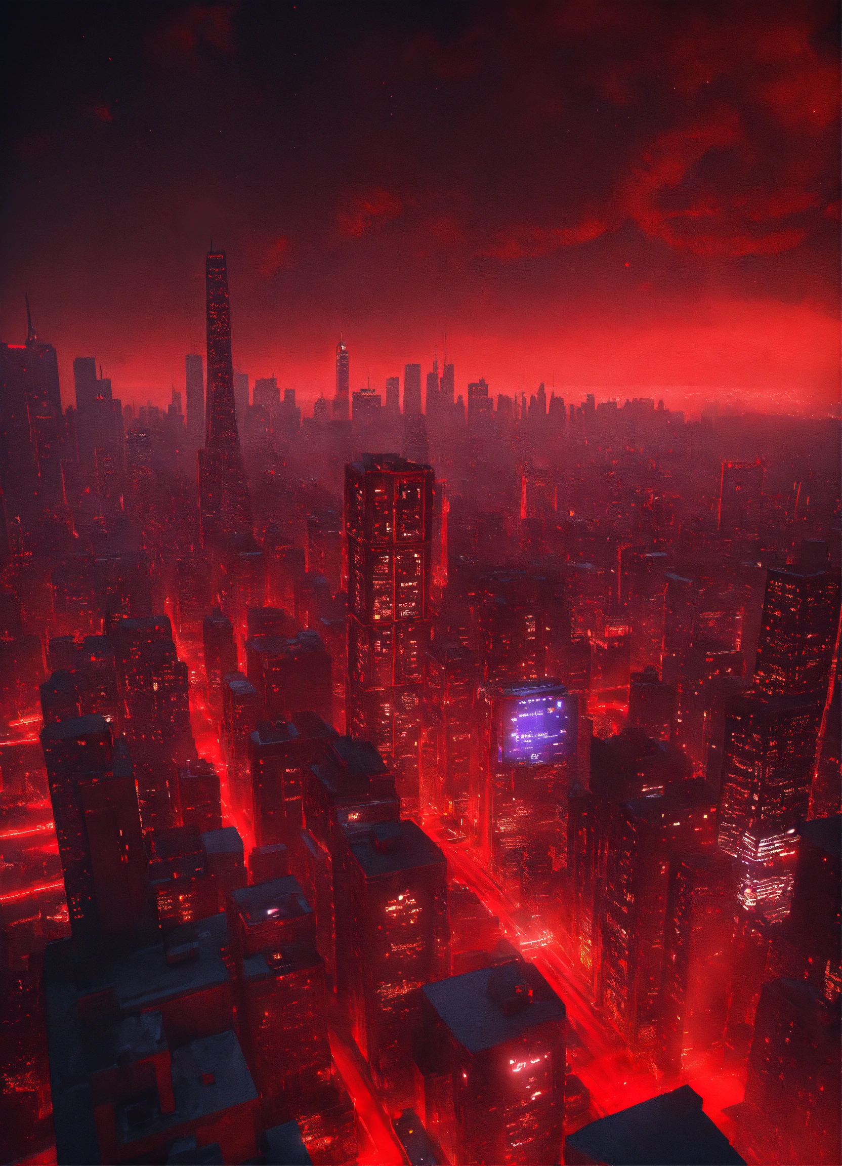 Lexica - Red Gotham City skyline at night, zbrush render, 8k