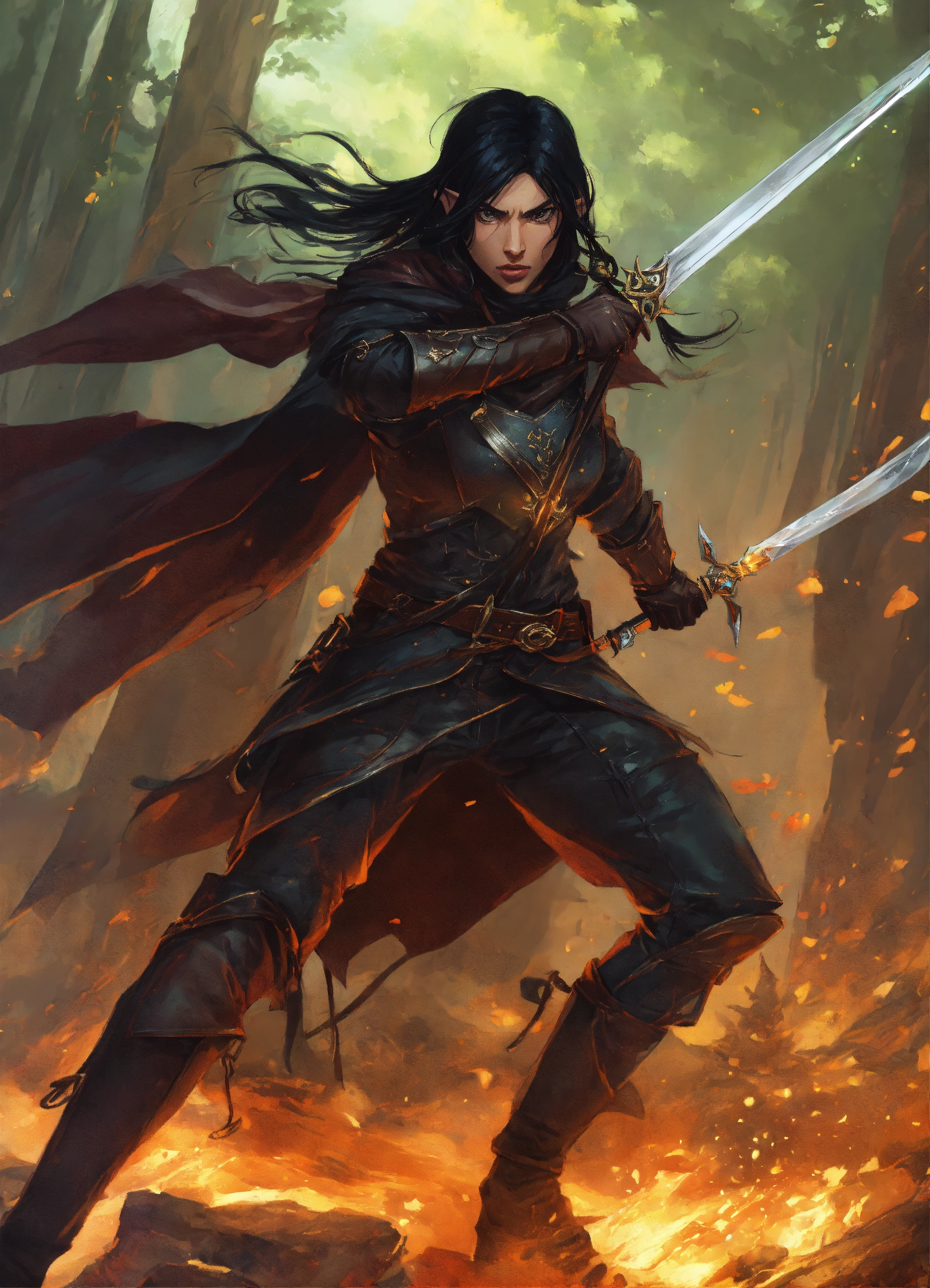 Lexica - Wood-elf assassin, with black hair, emanating power, causing ...