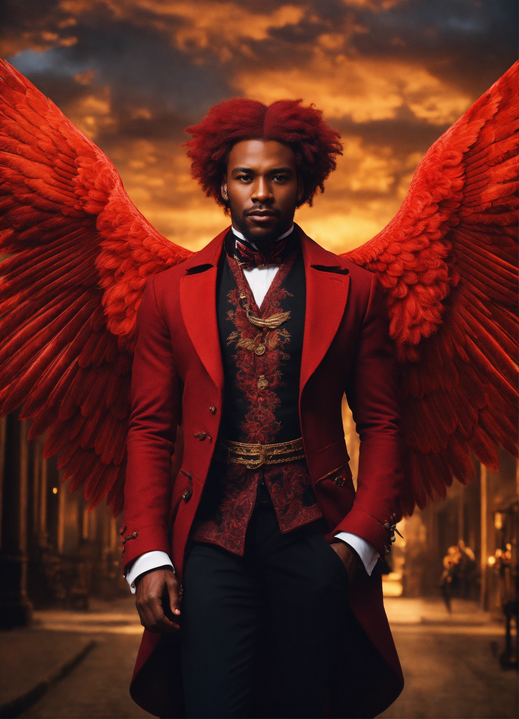 Lexica - Black man red hair Victorian red winged angel 4k
